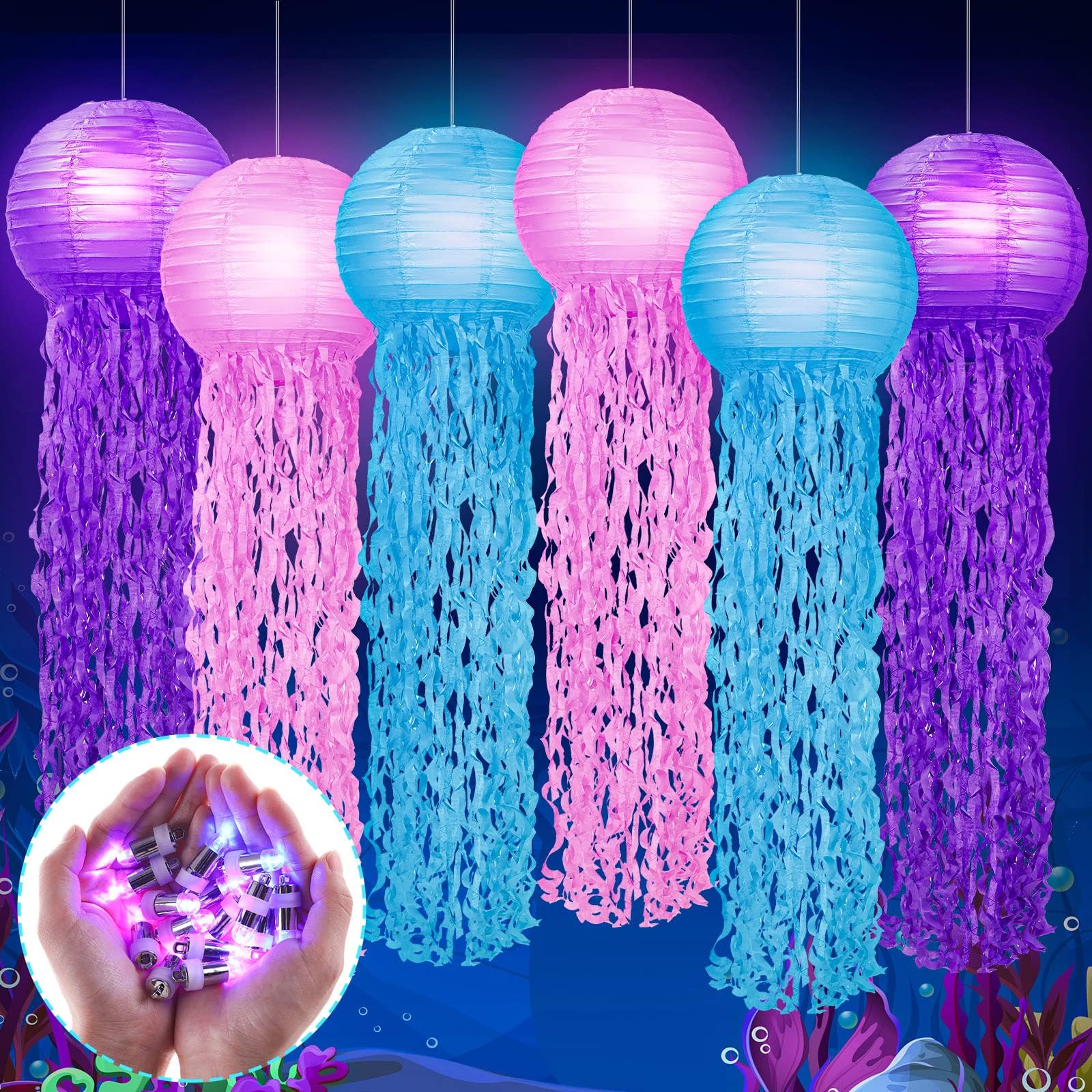 Riakrum 12 Pcs Jelly Fish Paper Lanterns, 6 Pcs Light up Jellyfish ...