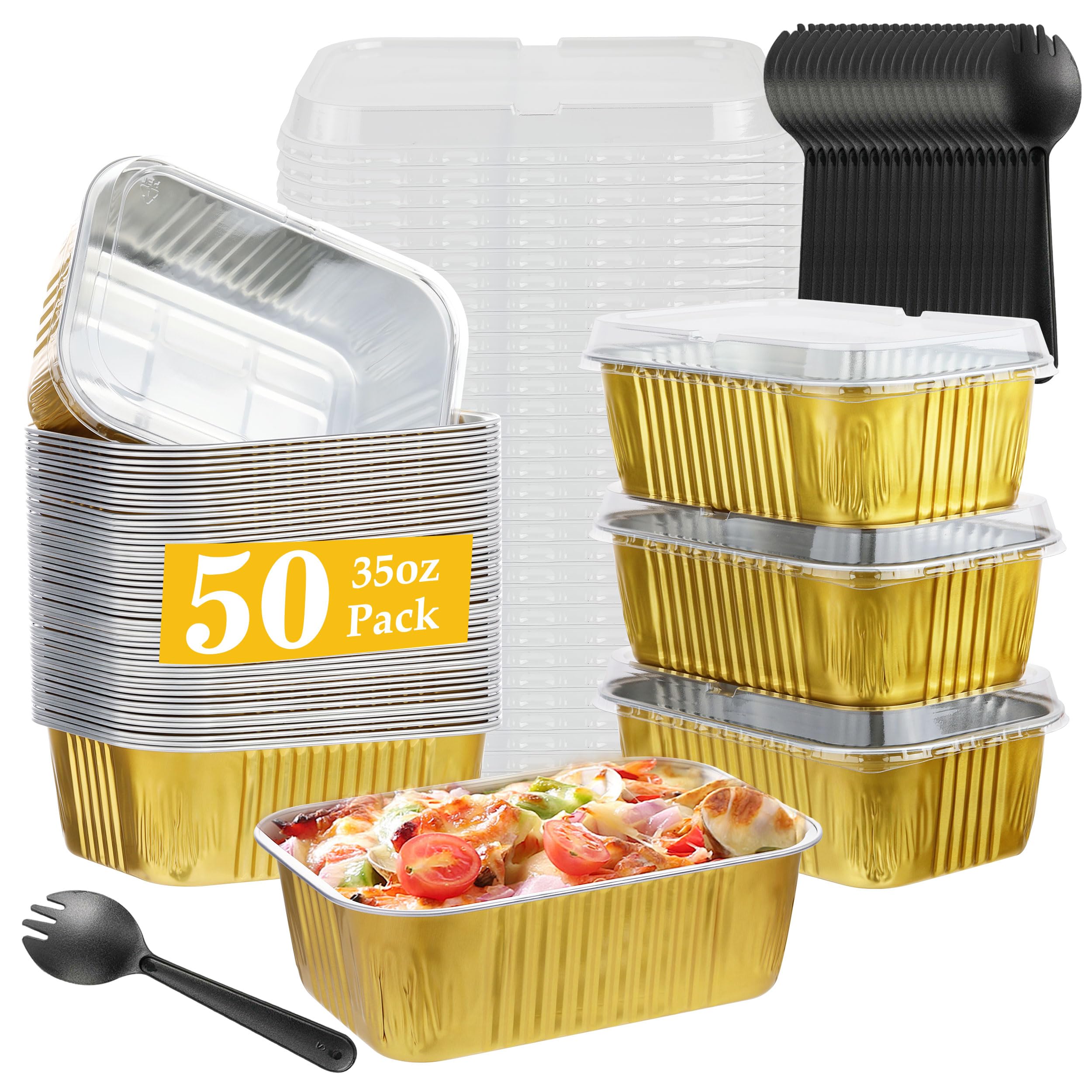 Amazon.com: Gold Aluminum Pans, BAKINGPAK 50PCS 35OZ 2.2LB Cake Tins ...