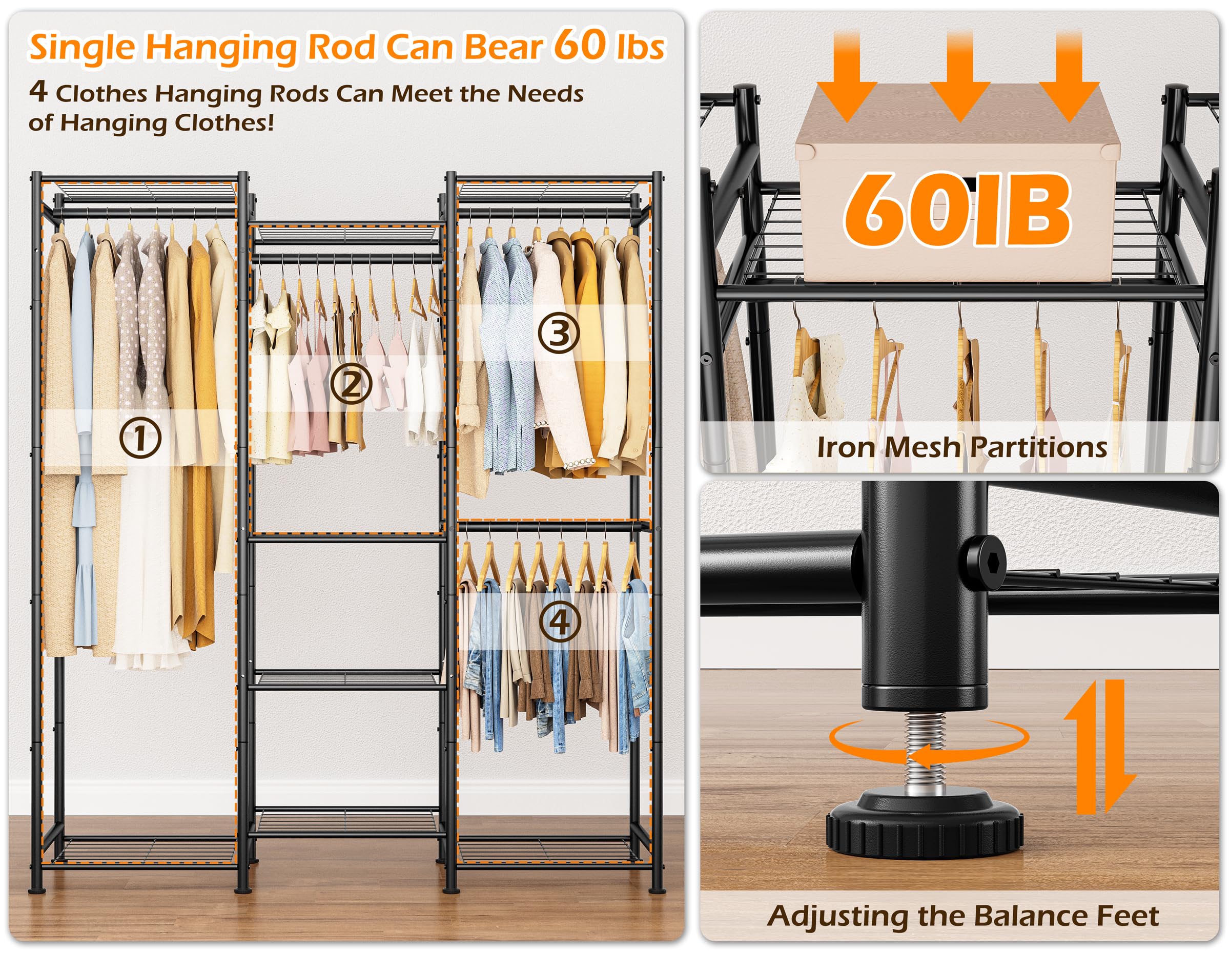 Snapklik.com : HOMIDEC Wardrobe Closet, 4 Hanging Spaces Portable ...
