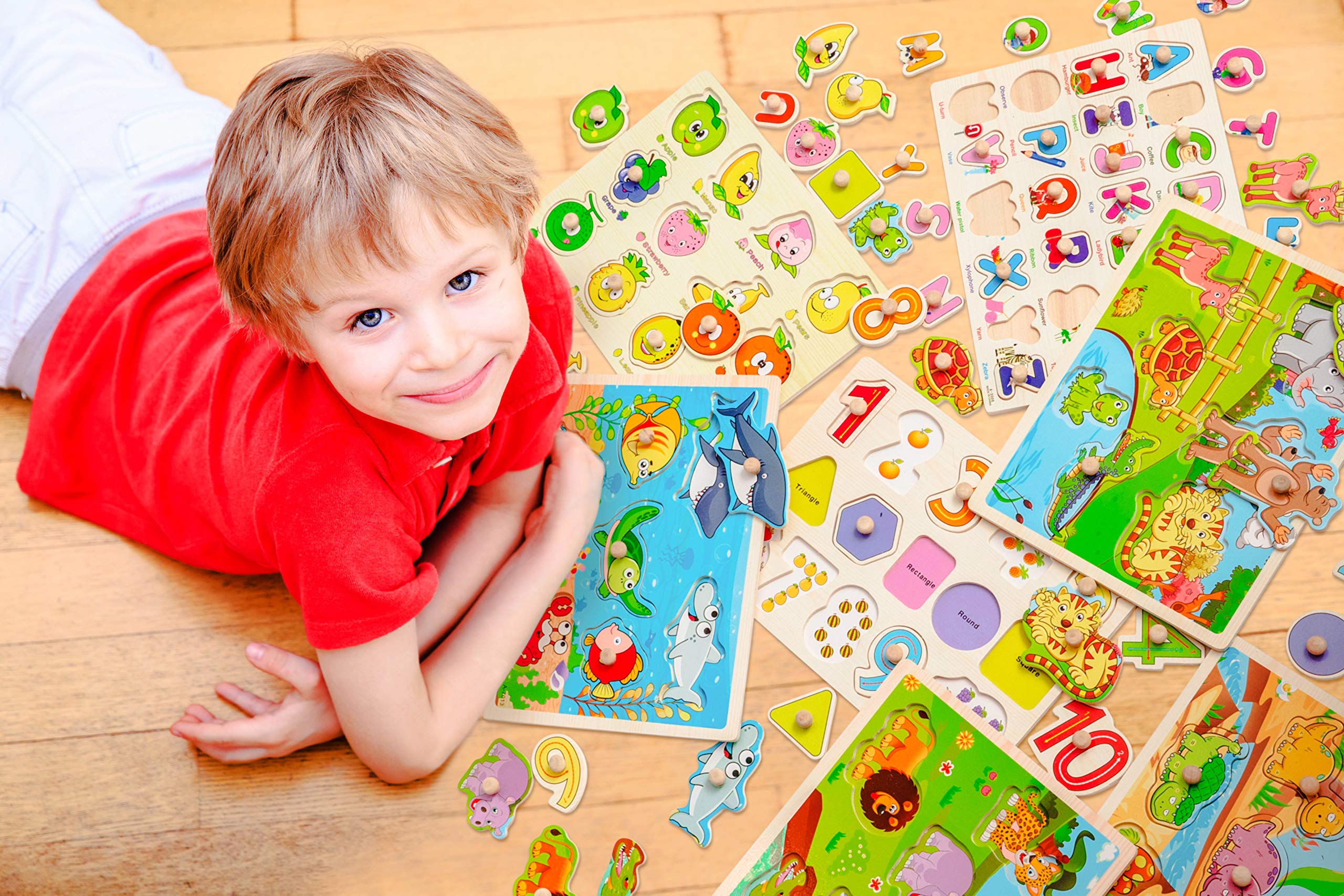 7 Pack Wooden Puzzles for Toddlers 2 3 4 5 Years Old - 7 Colorful ...