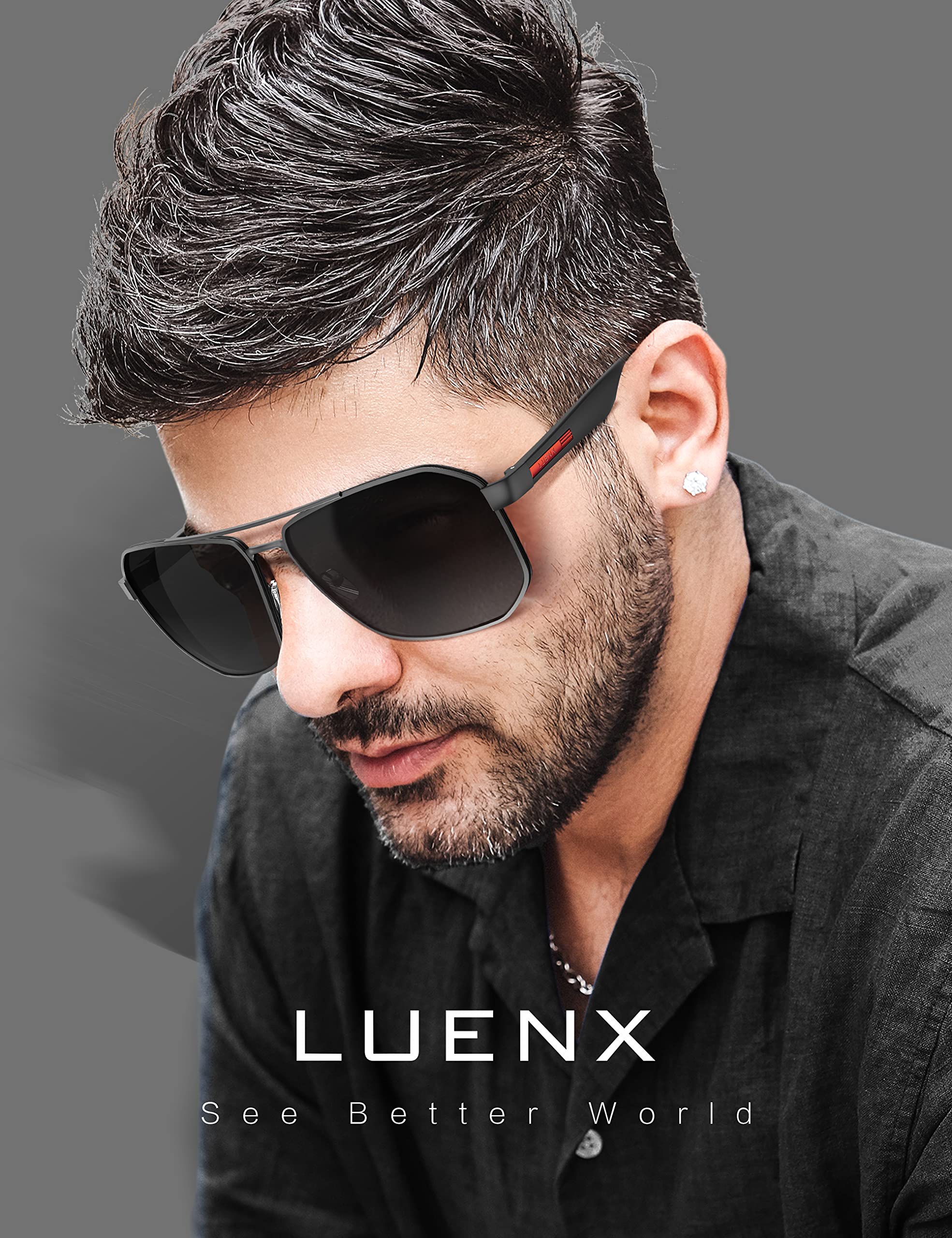 Snapklik.com : LUENX Aviator Sunglasses For Men Square Polarized ...