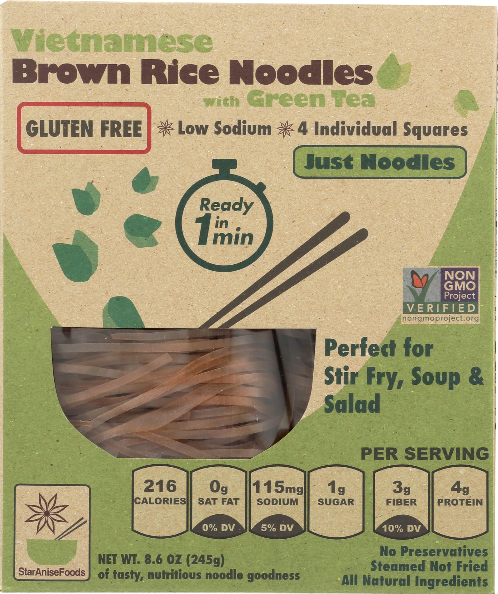 Amazon.com : Star Anise Foods Brown Rice Gluten Free Noodles with Green ...
