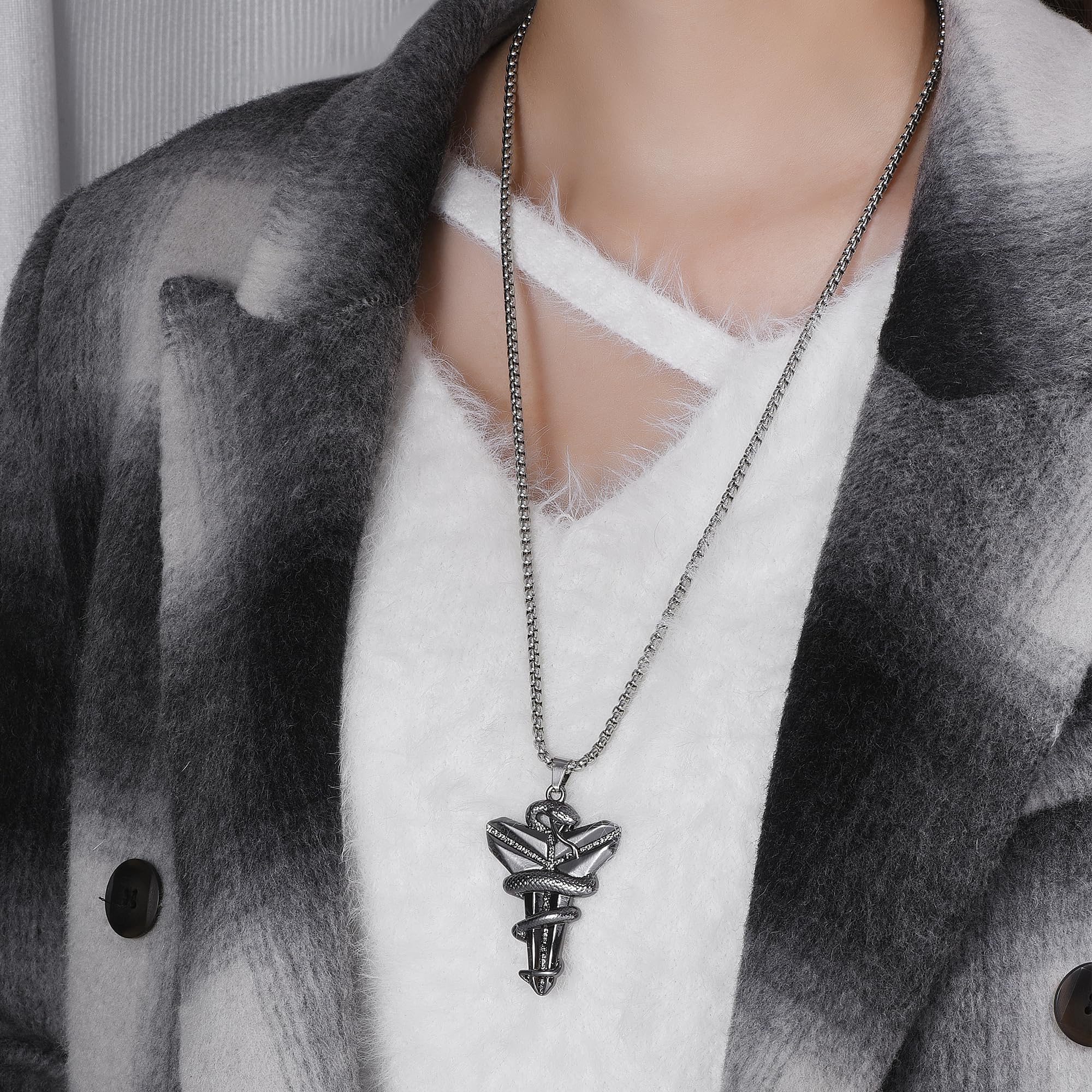 Medsor Mamba Necklace Black Stainless Steel Snake Mamba Pendant Chain ...