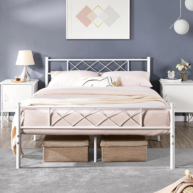 Yaheetech Modern Metal Bed 140 x 200 cm Bed Frame with Slatted Frame ...