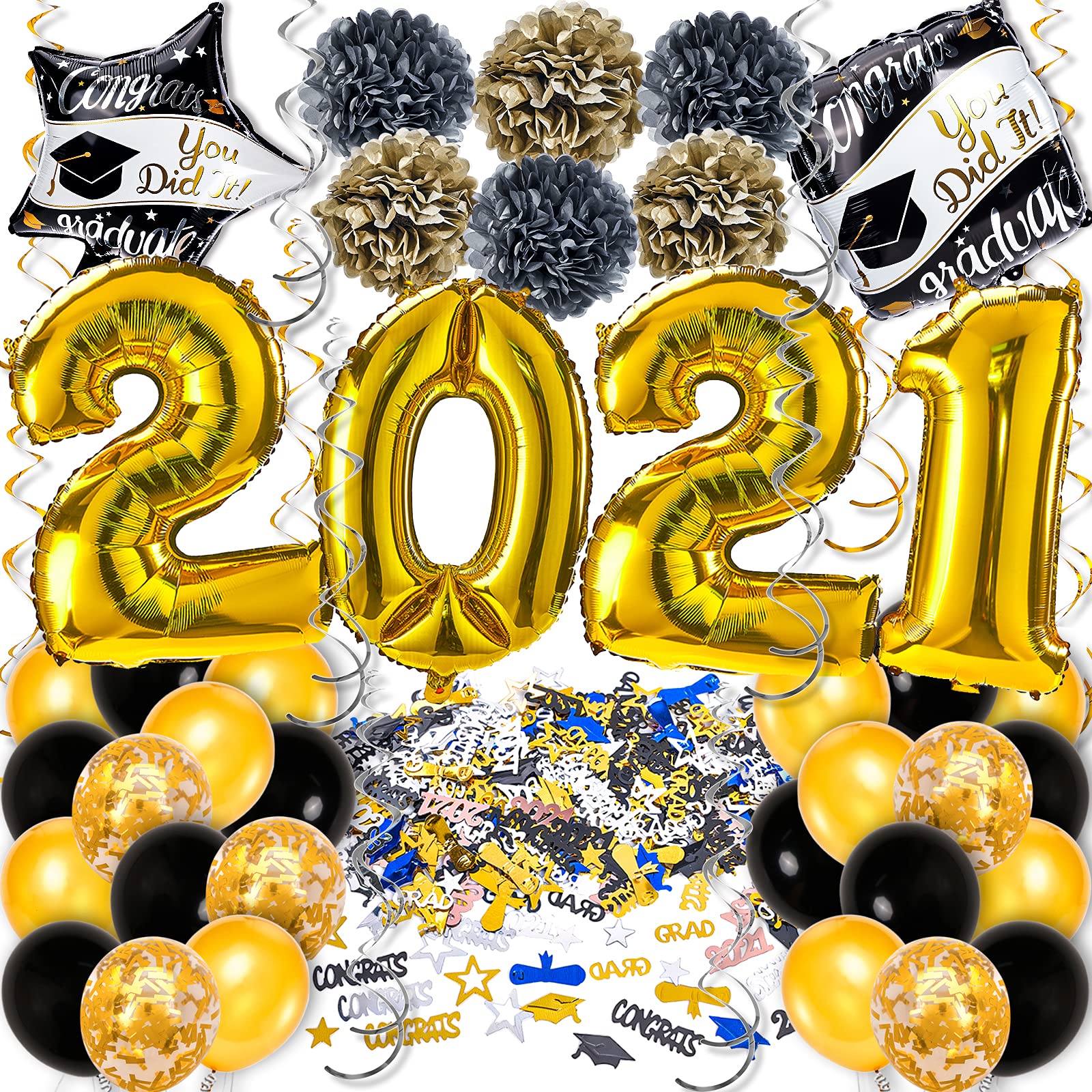 Putwo Graduation Balloons 50 Pcs Graduation Balloons 2021 Gold Number ...