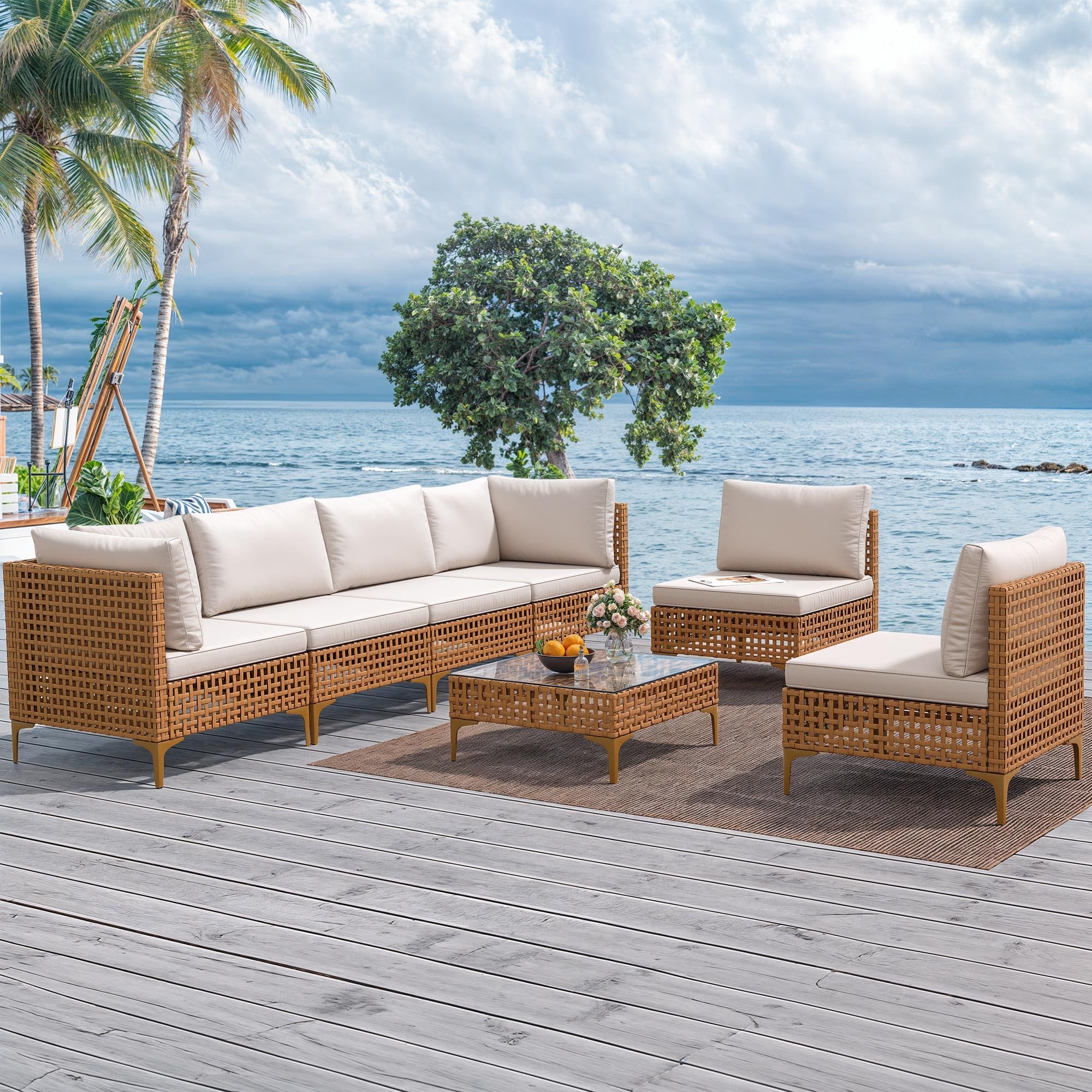 Amazon.com: Merax 5-Piece Modern Patio Sectional Sofa Set Outdoor Woven ...