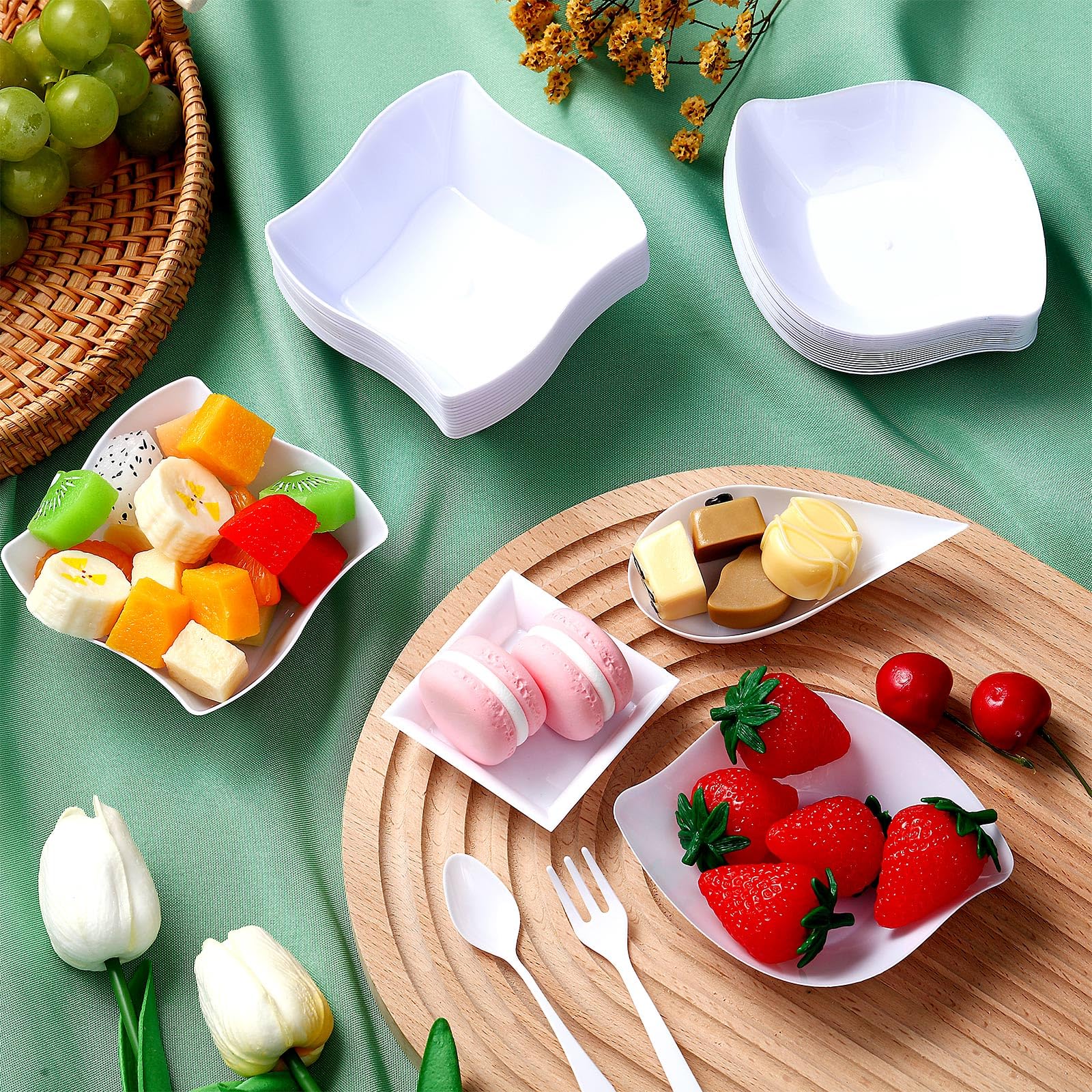 Tessco 800 Pcs Mini Clear Plastic Dessert Plates Set including 400 Pcs ...
