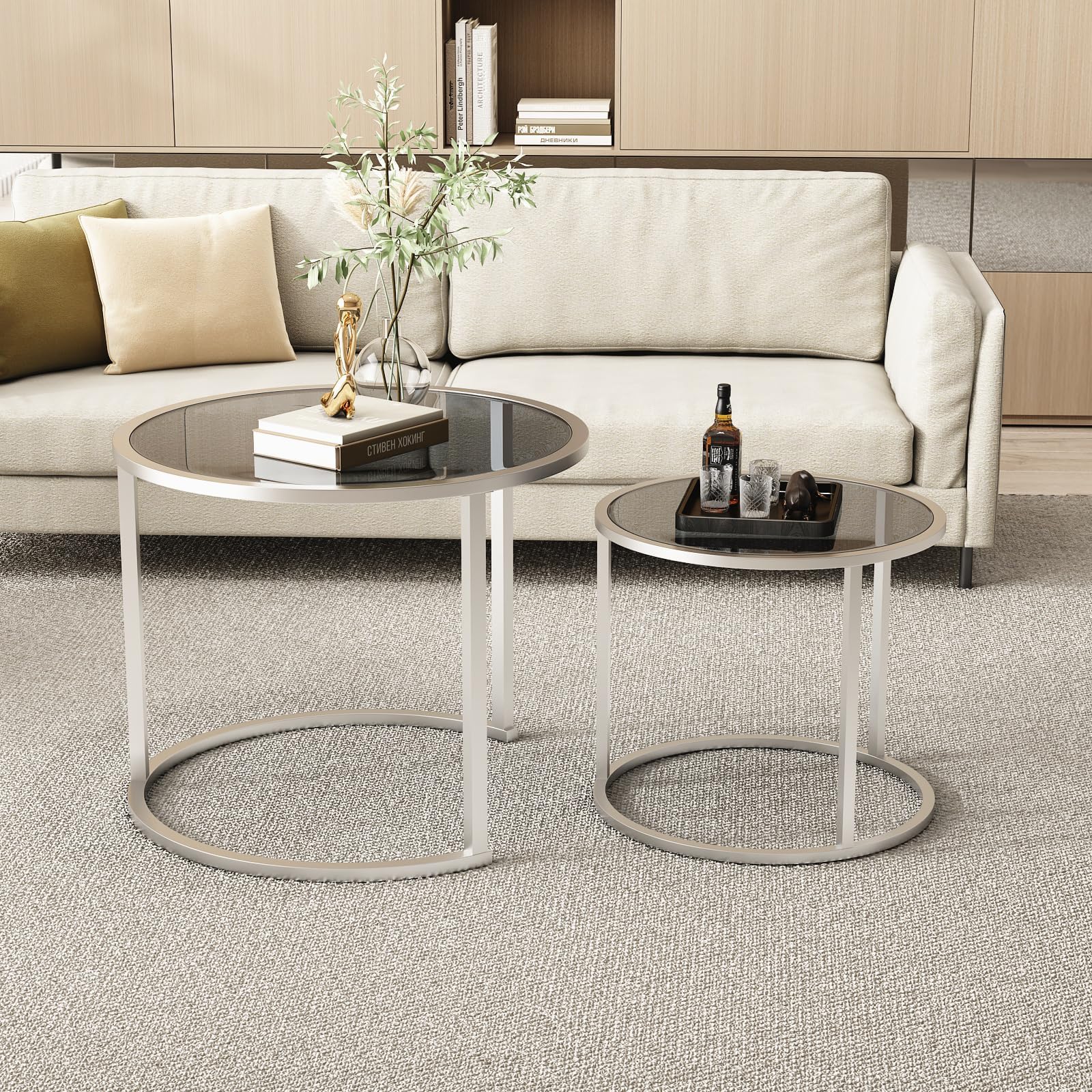 Amazon.com: Tangkula Nesting Table Set of 2, Modern Glass End Table ...