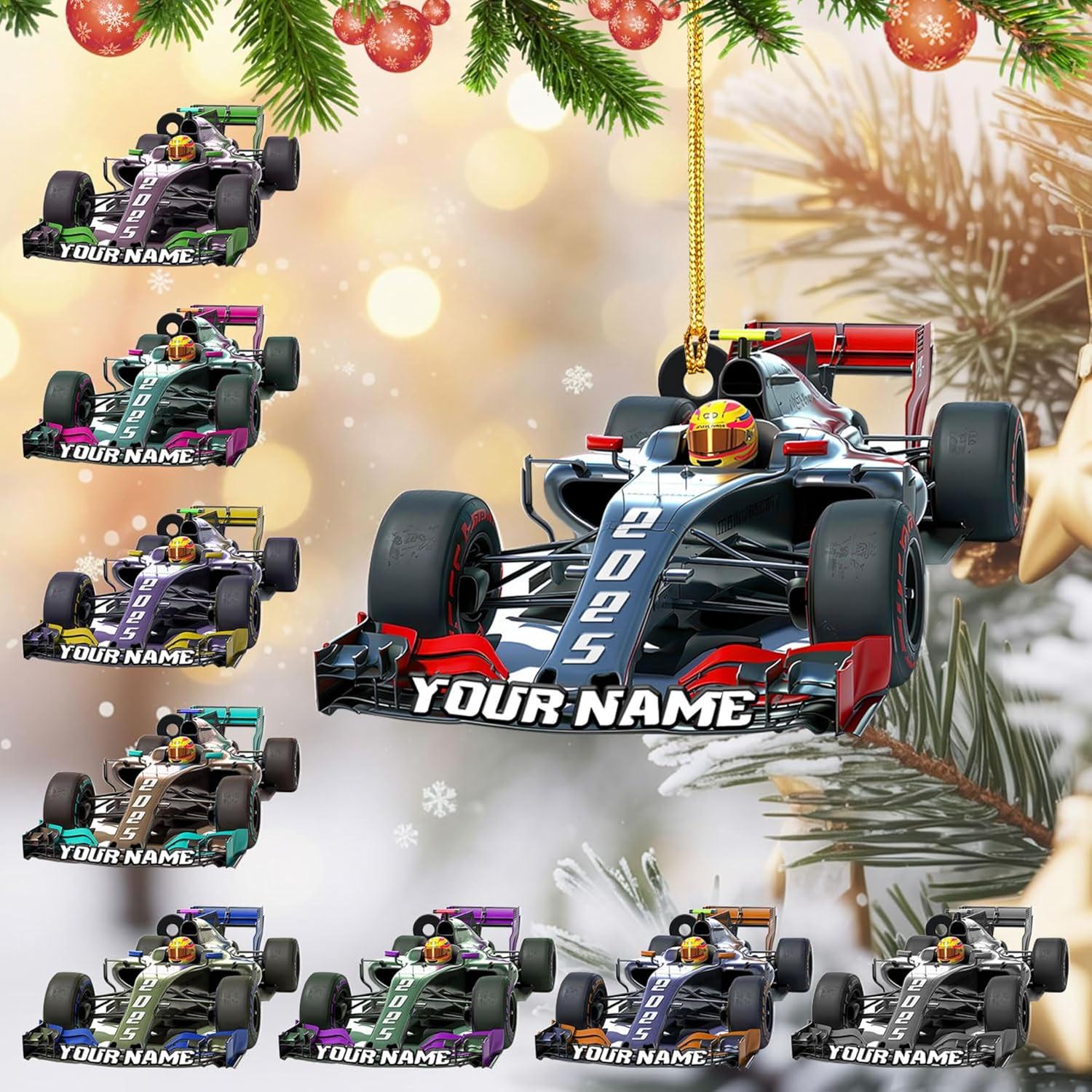 Amazon.com: Famitrendz Custom Race Car 2D Flat Christmas Ornament ...