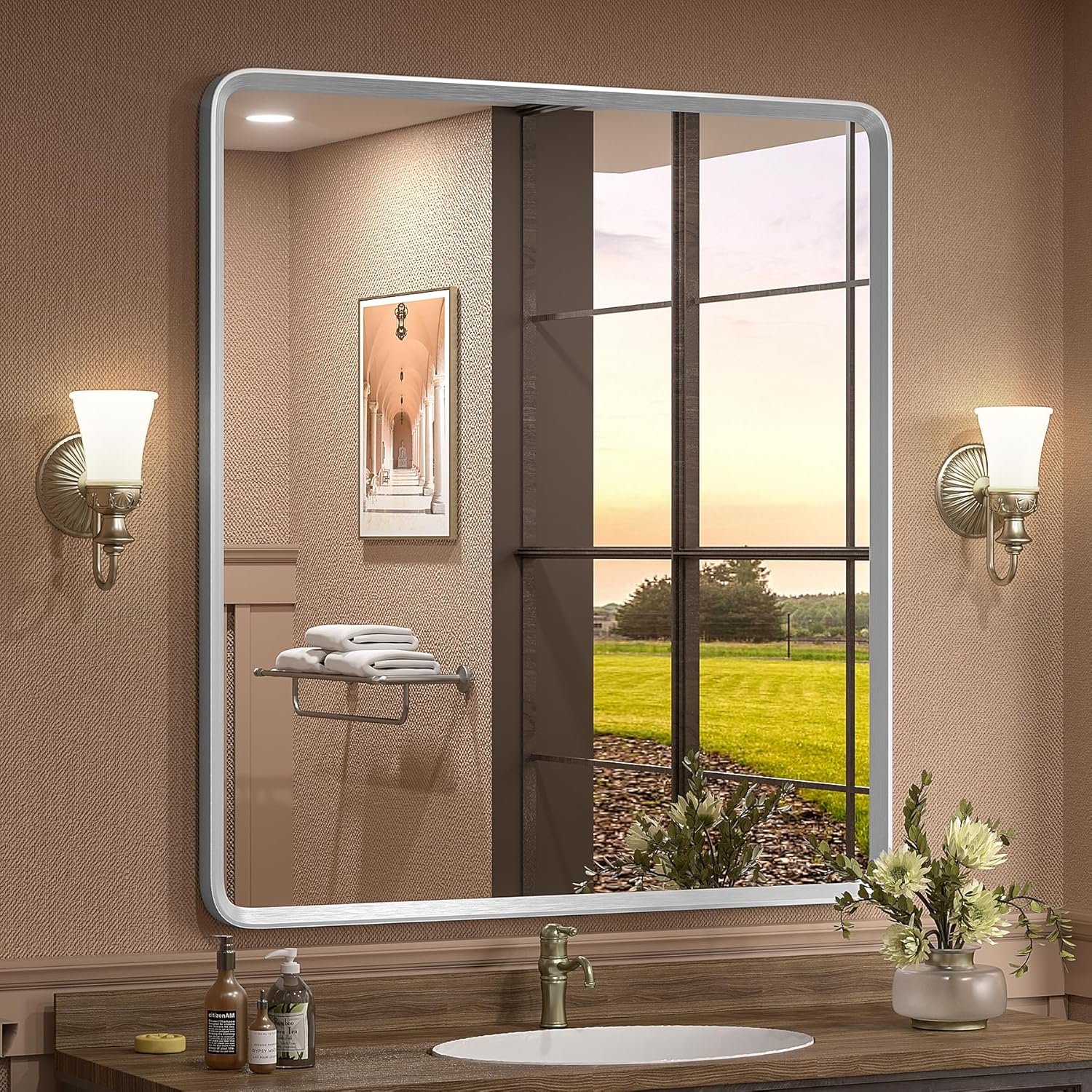 Amazon.com: GOLOMO 32x36 Inch Silver Bathroom Mirror, Silverirsh Paint ...