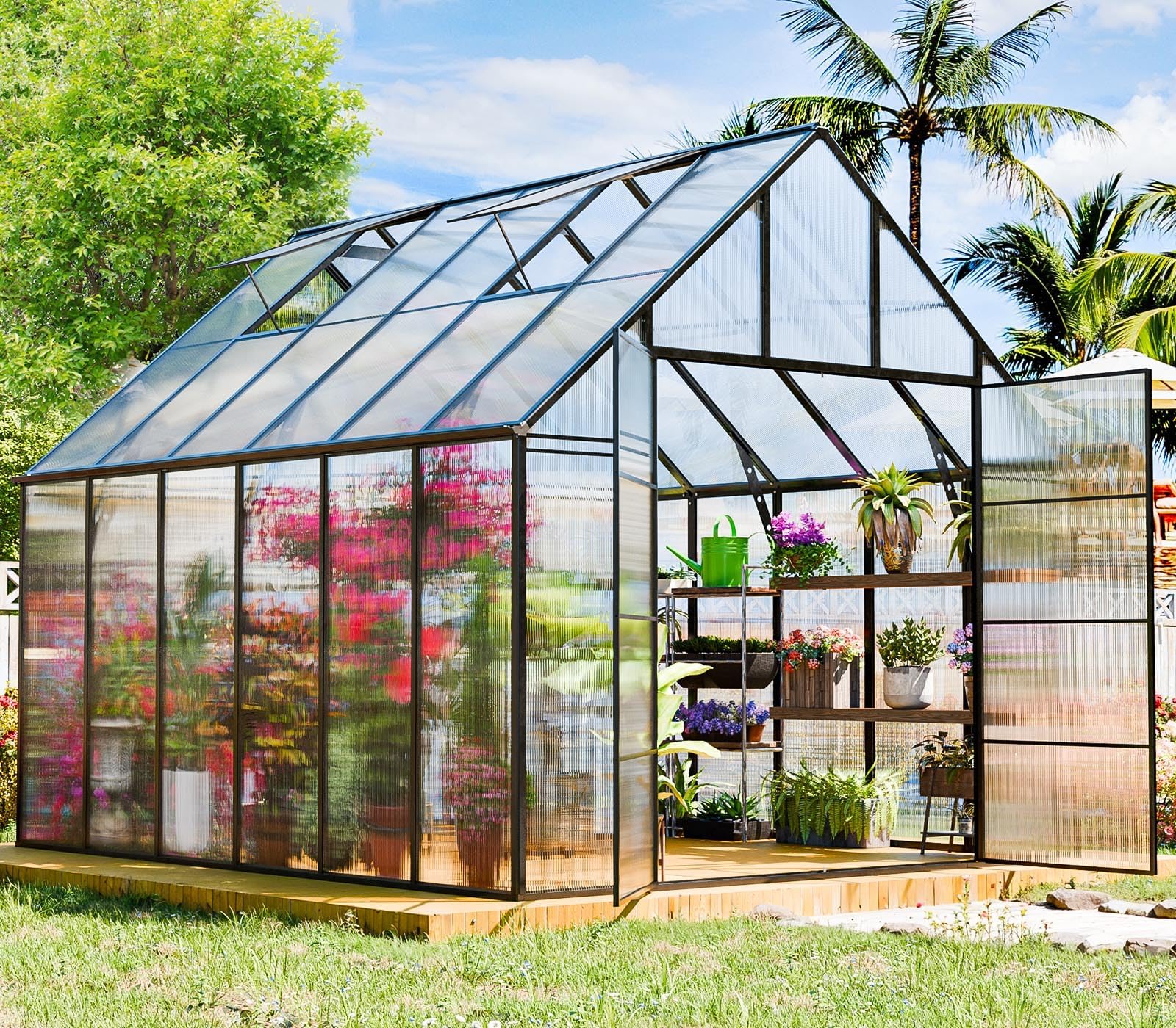 Amazon.com : AMERLIFE 8x14x7.5 FT Polycarbonate Greenhouse 2 Sliding ...