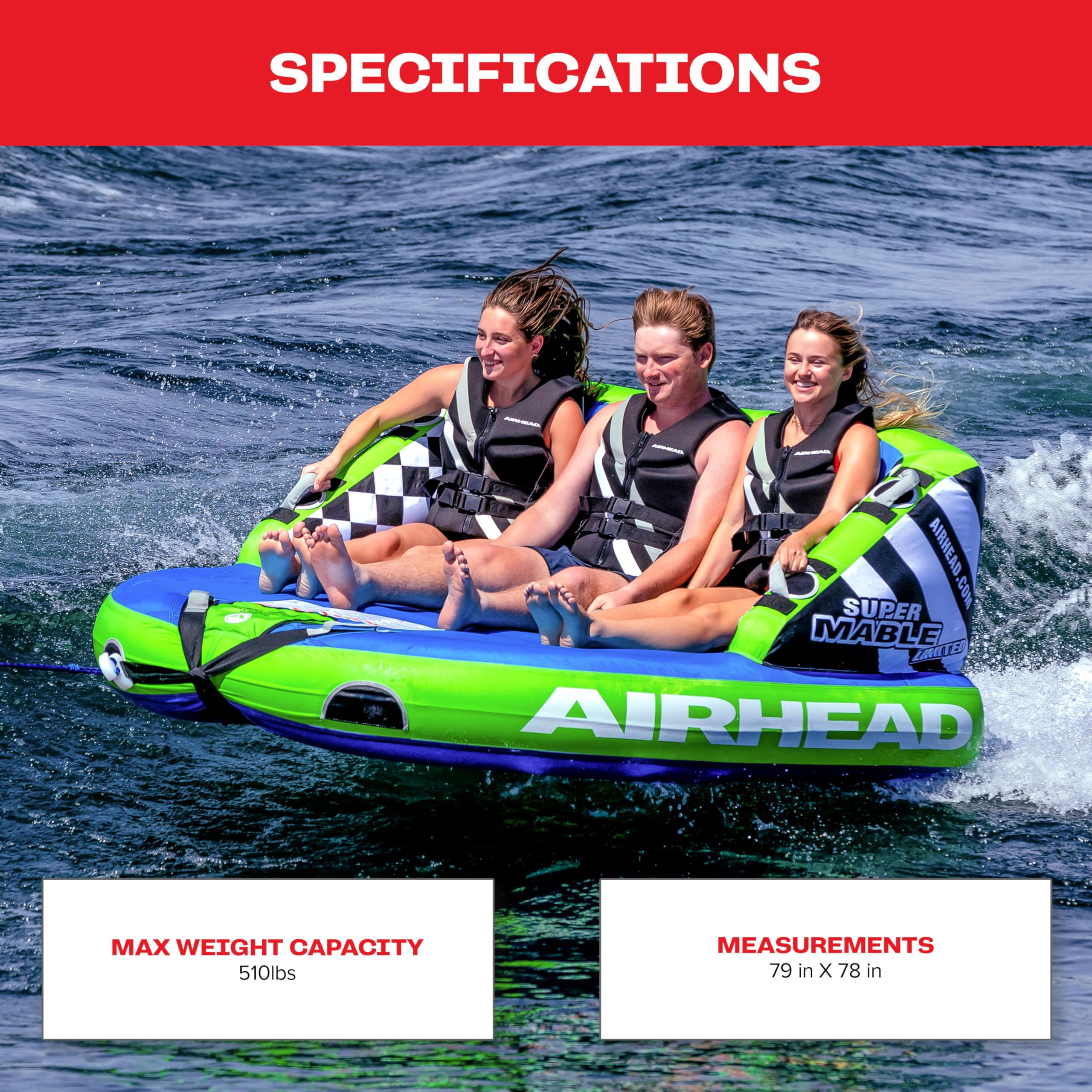 Snapklik.com : Airhead Super Mable Towable Tube For Boating, 1-3 Rider ...