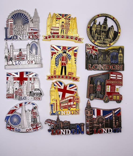 12 London Souvenirs Metal Fridge Magnets British Union Jack England ...