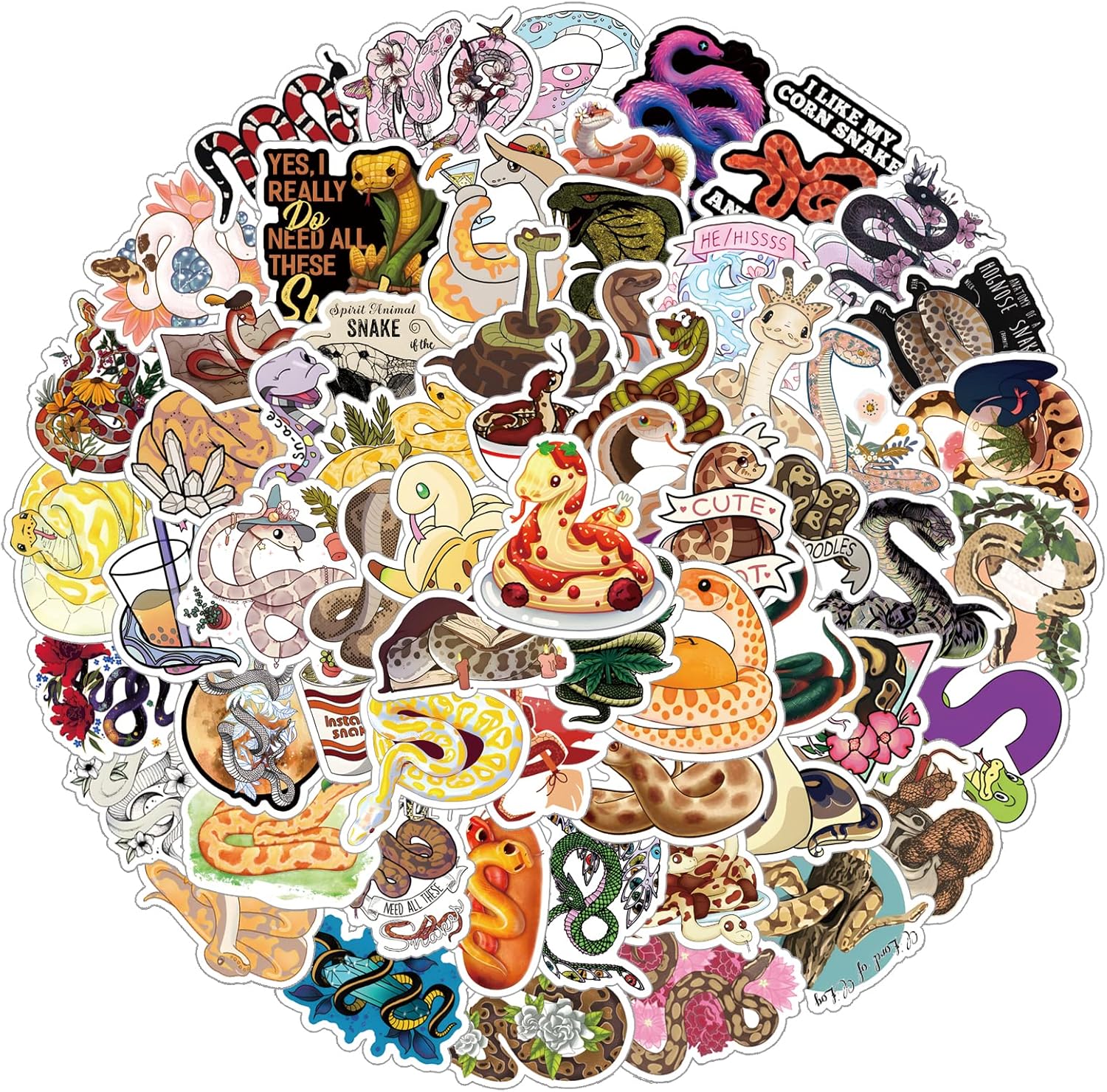 Amazon.com: 60Pcs Cute Snake Animal Cartoon Waterproof Decals Stickers ...