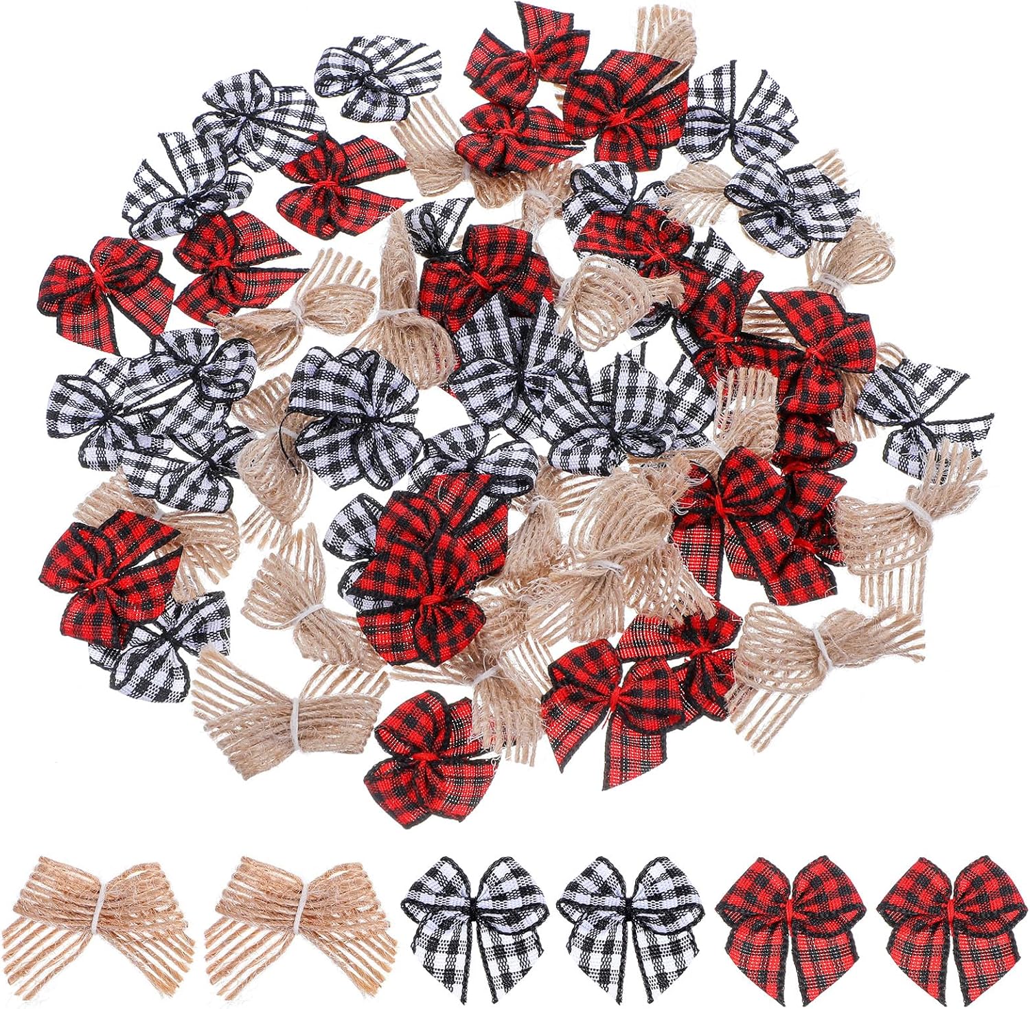 Amazon.com: 60 Mini Bows for Crafts - Burlap, Buffalo Plaid & Solid ...