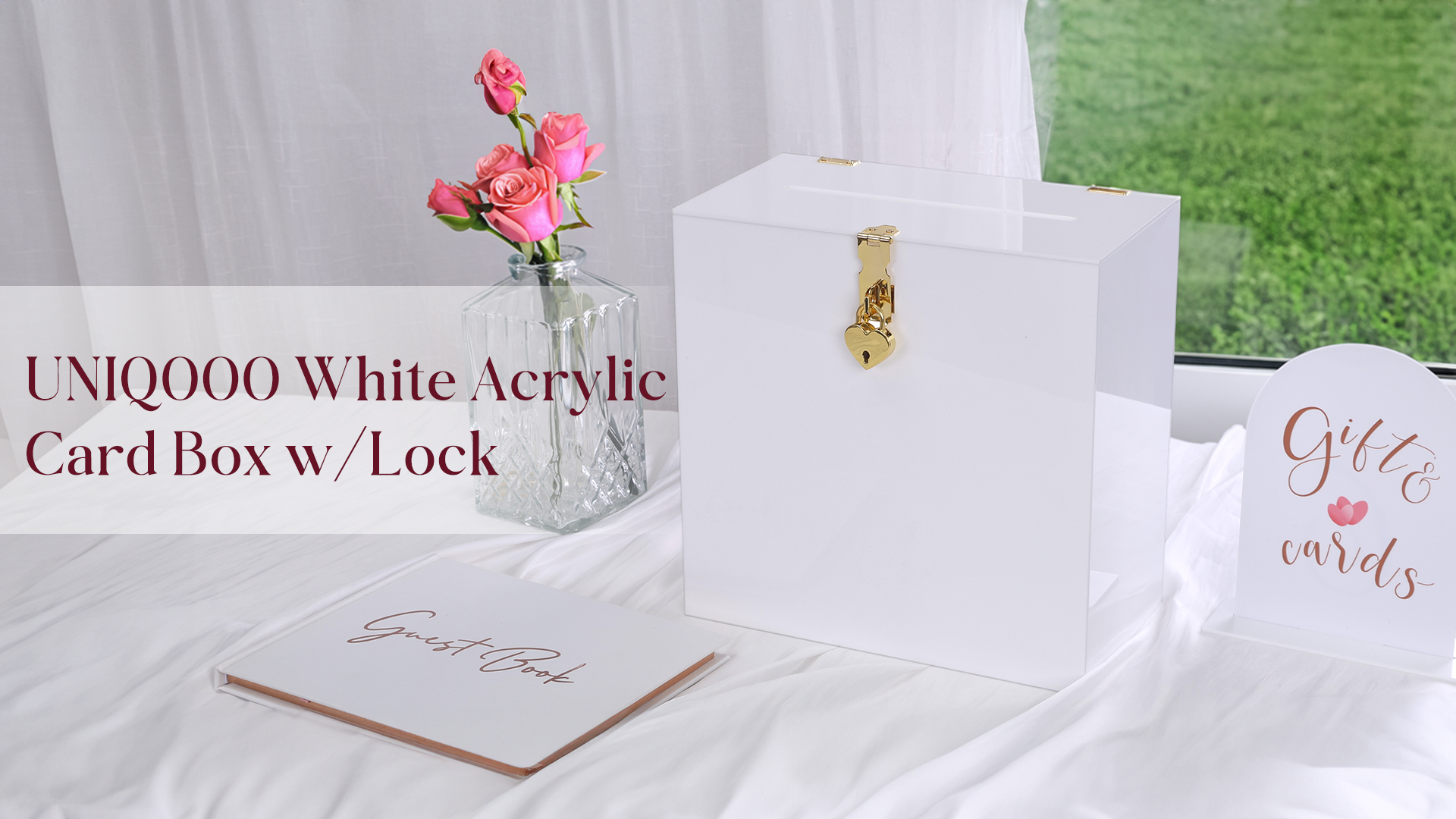 Watch UNIQOOO White Acrylic Card Box w/Gold Heart Lock on Amazon Live