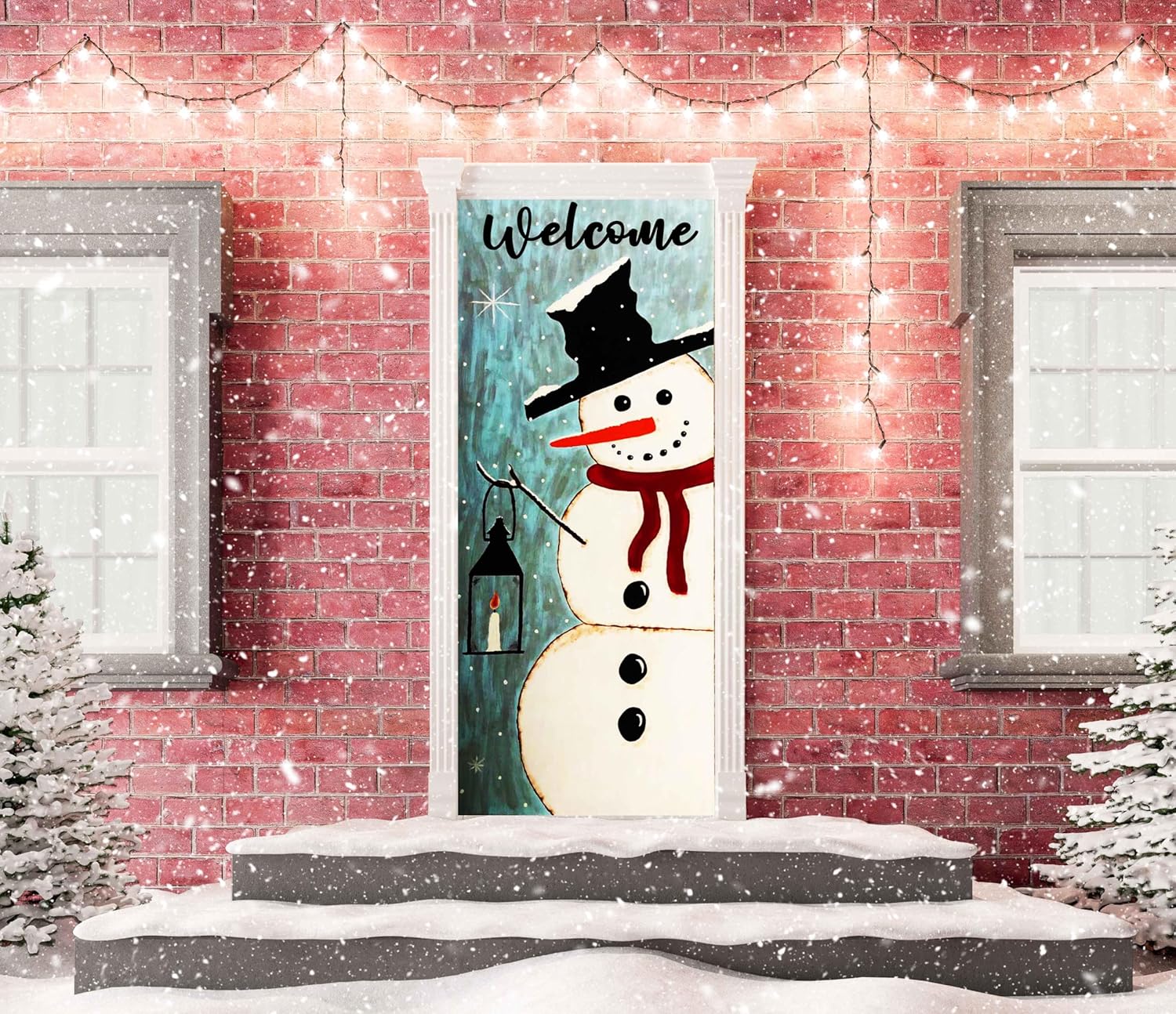 Cubierta de puerta de muñeco de nieve de Navidad, decoración de puerta ...