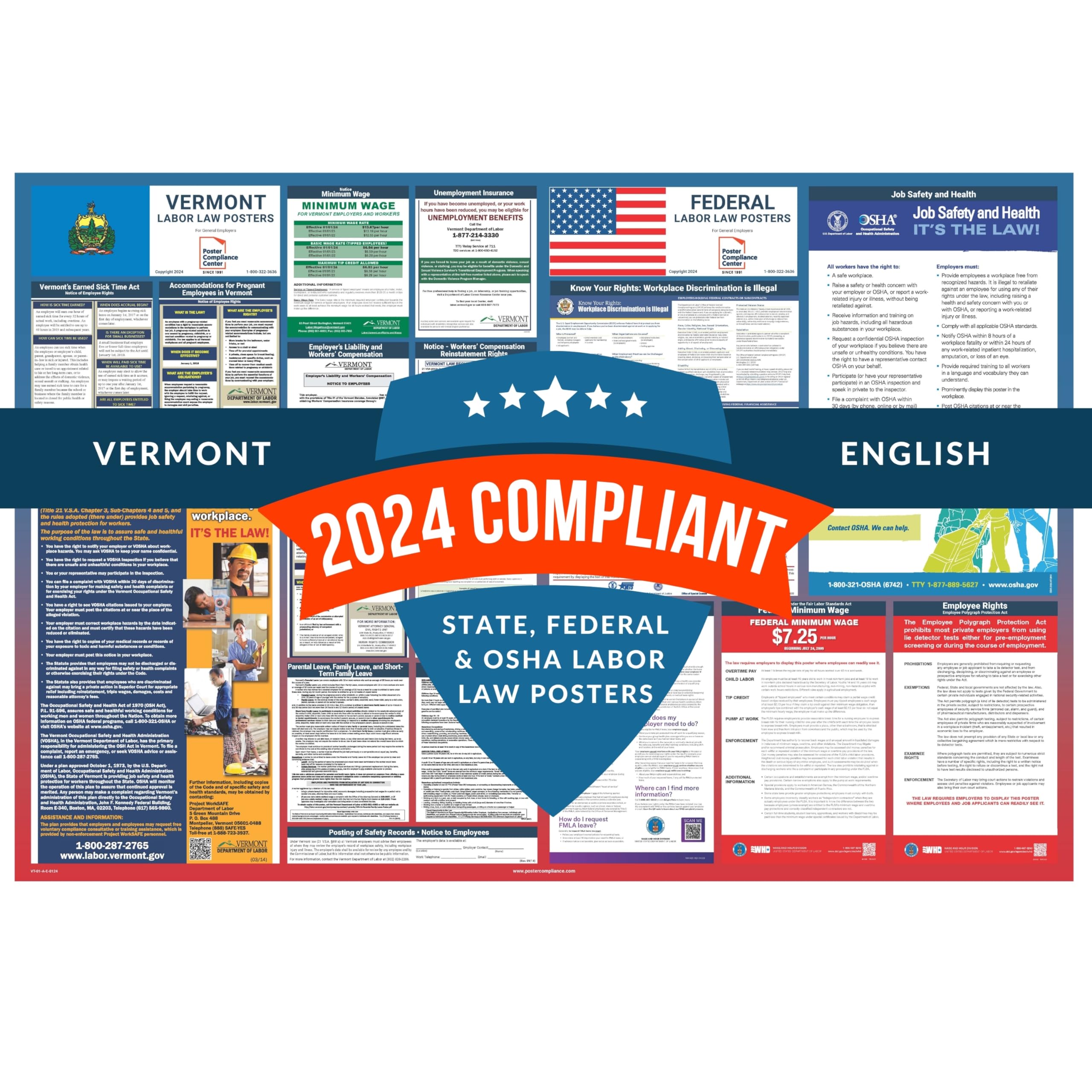 Amazon.com : Vermont State & Federal Labor Law Poster | OSHA & All ...