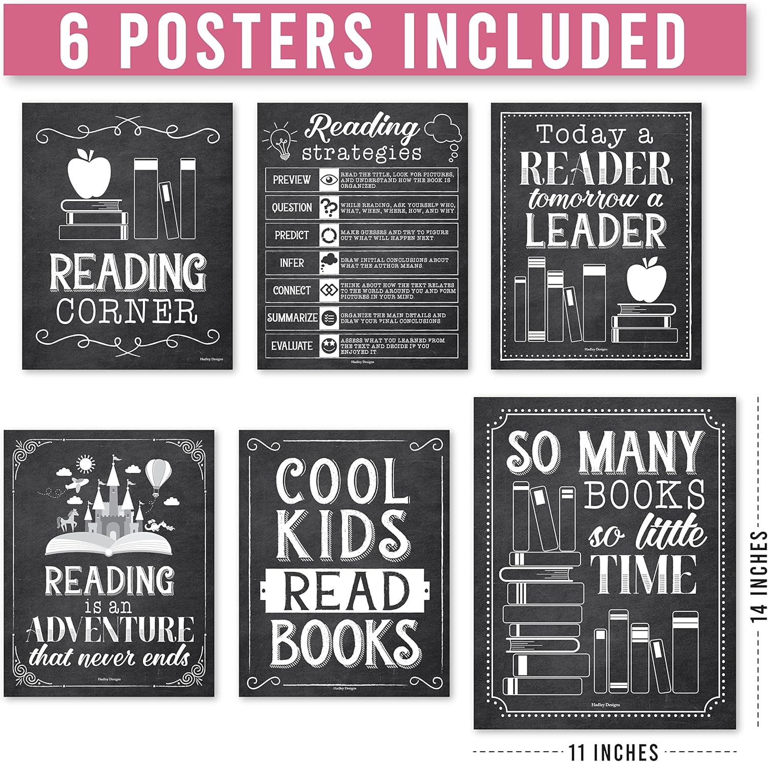 Buy 6 Black & White Reading Posters For Classroom Library Decorations ...