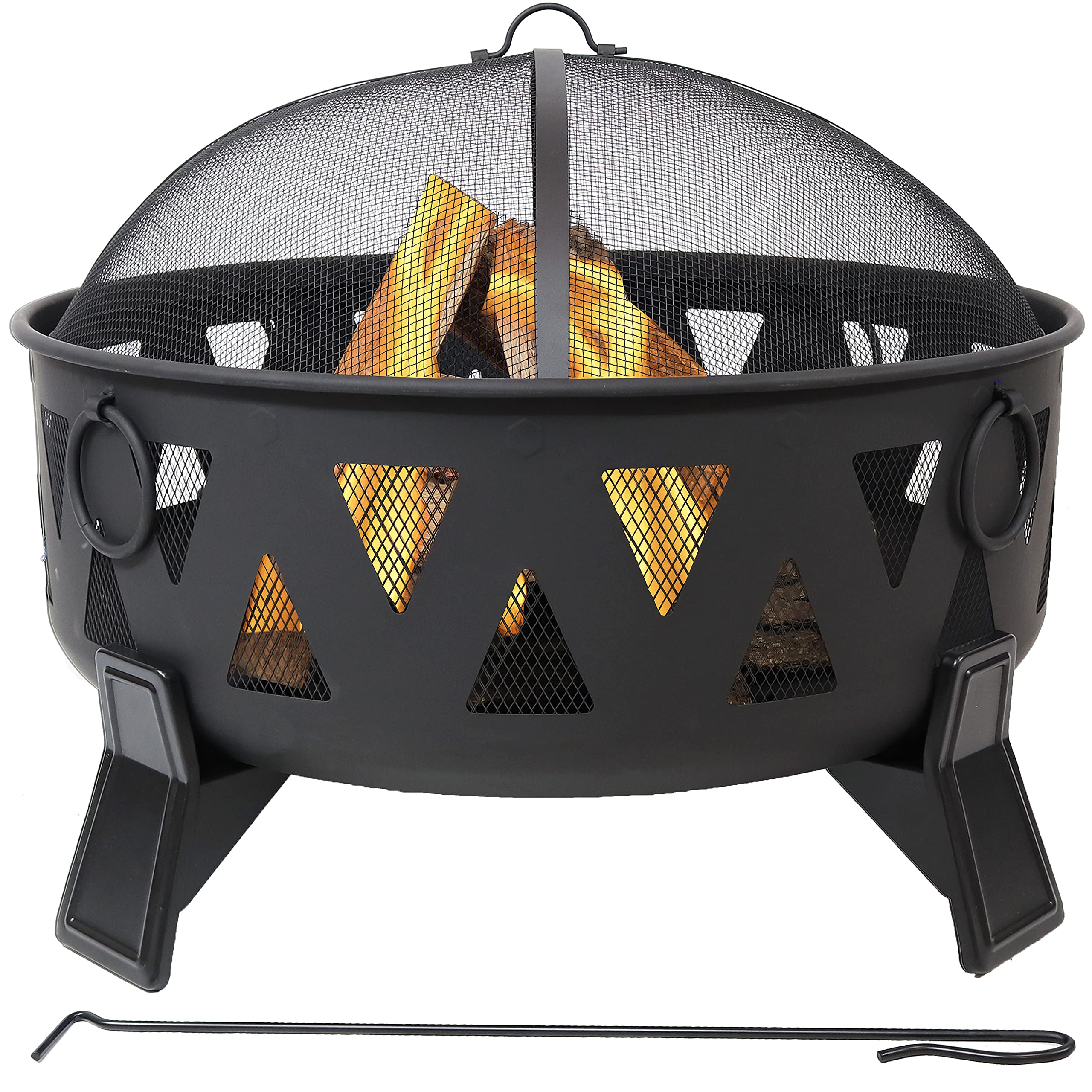 Sunnydaze Steel Fire Pit with Geometric Triangle Cutouts - Outdoor ...