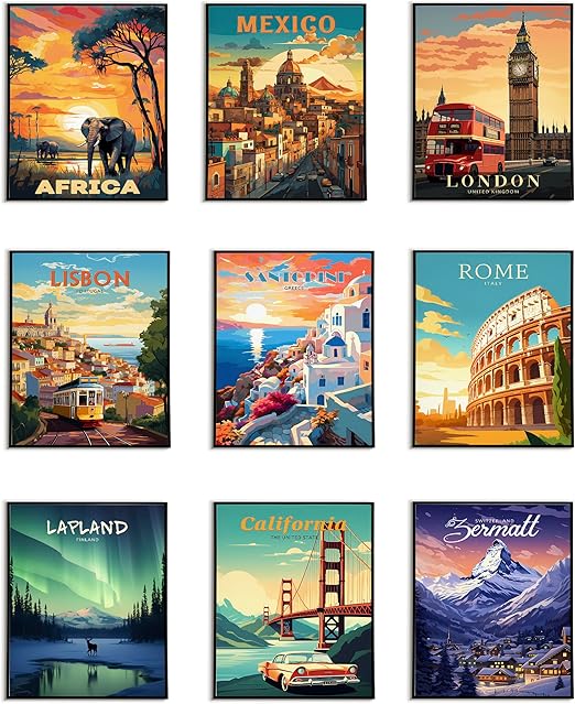 Amazon.com: Eastern Print Set Of 9 Vintage Travel Posters, City Prints ...