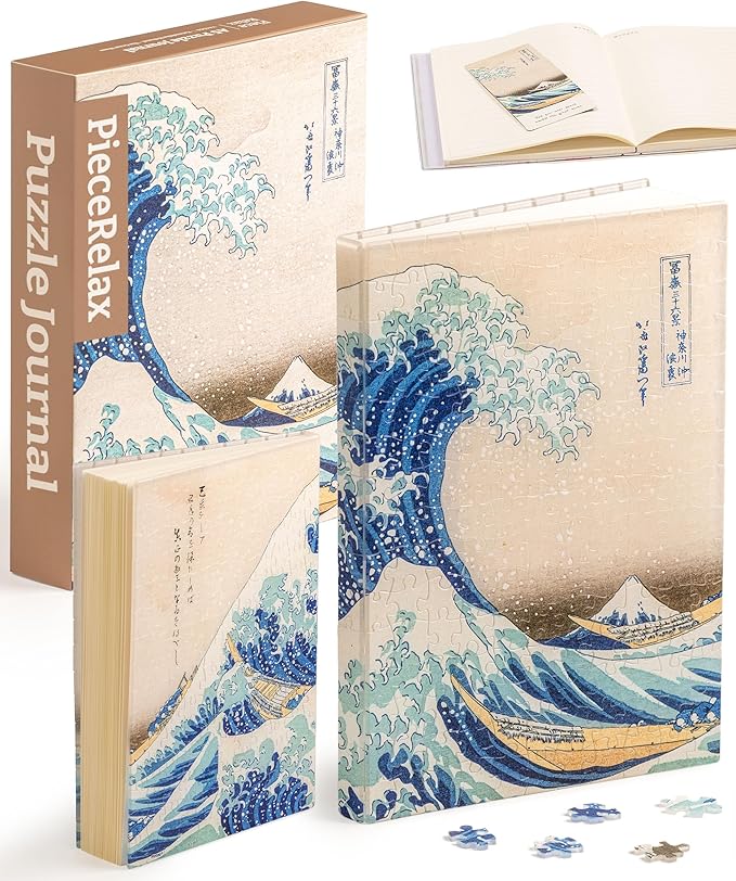 Amazon.com: PieceRelax Puzzle Journal for Adults - Katsushika Hokusai - The Great Wave Unique A5 ...