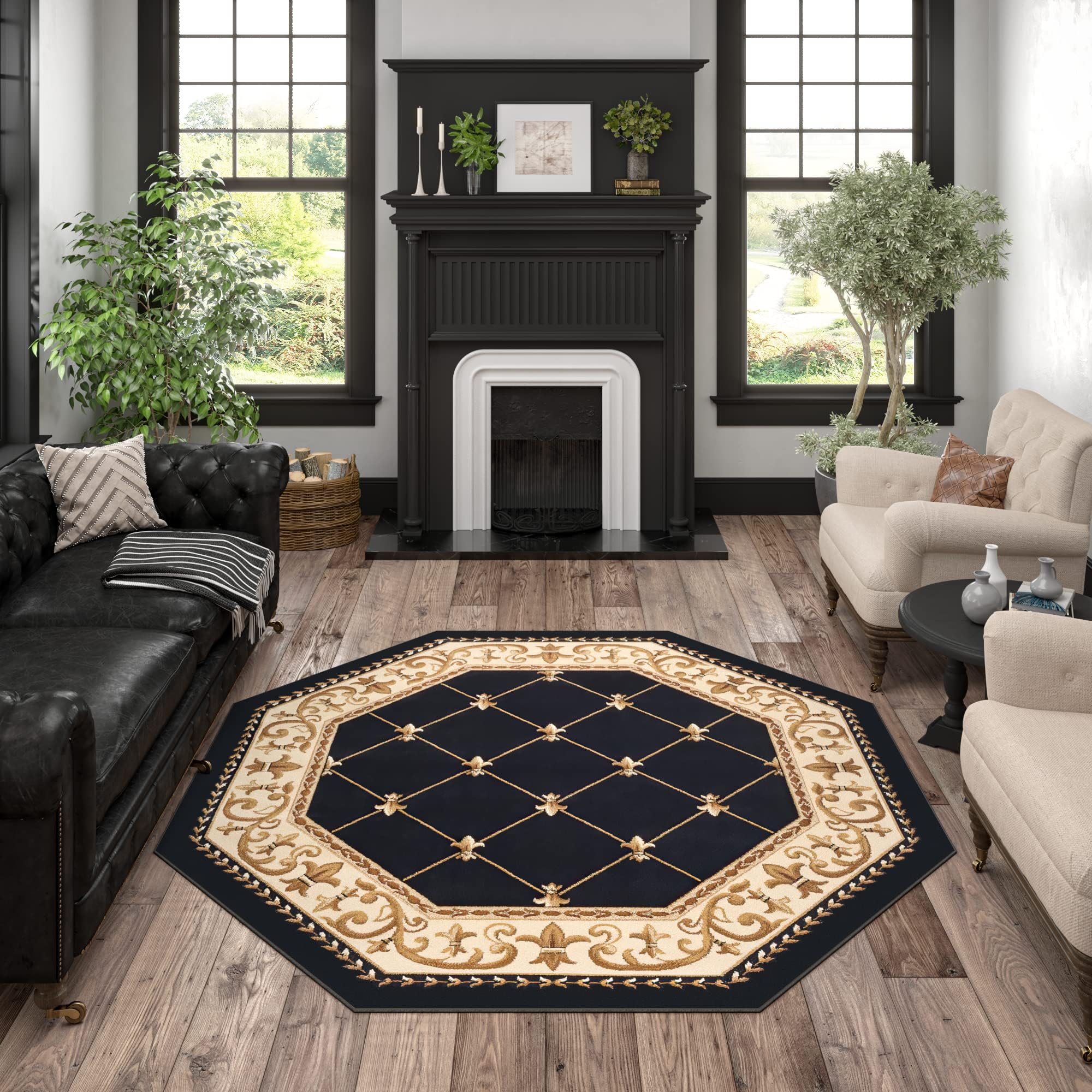 Amazon.com: Traditional Octagon Area Rug Design 404 Green (4 Feet X 4 ...