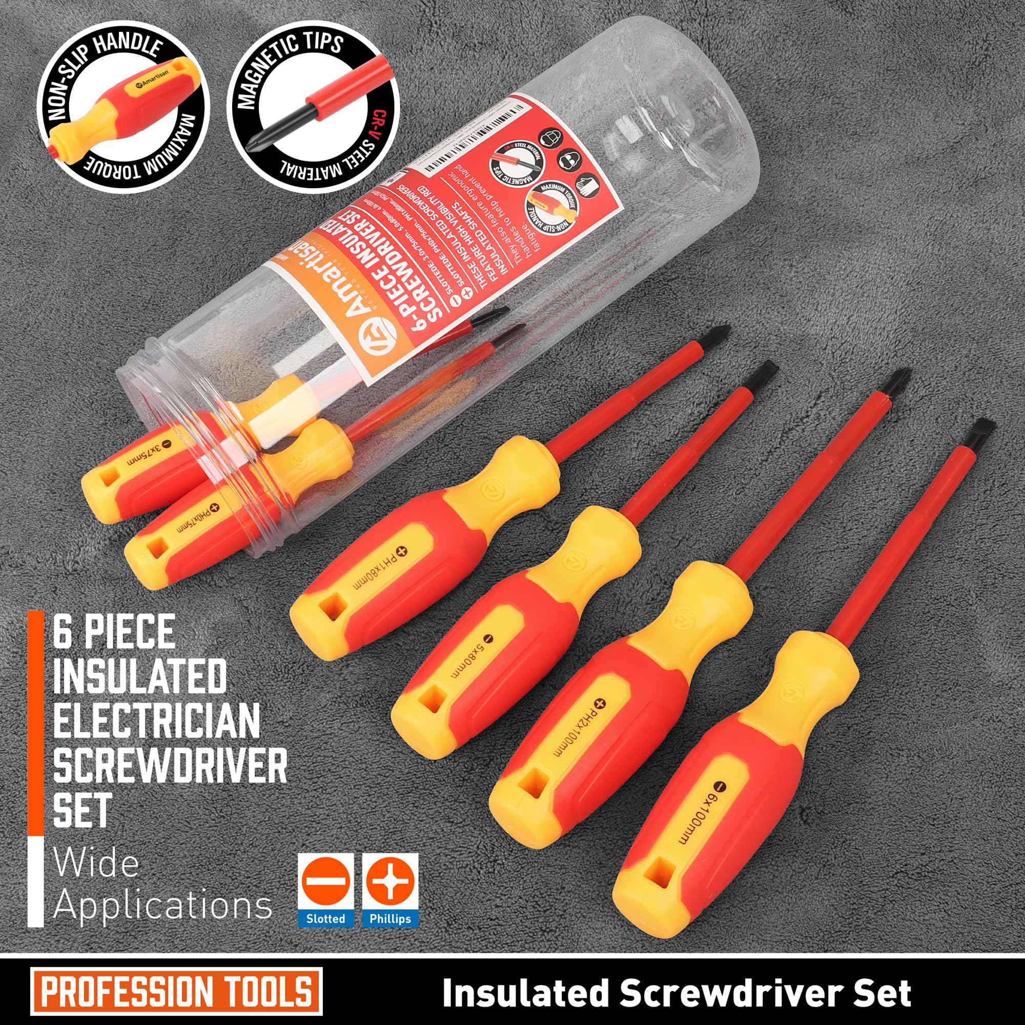 Snapklik.com : Amartisan 1000V Insulated Electrician Screwdriver Set 6 ...