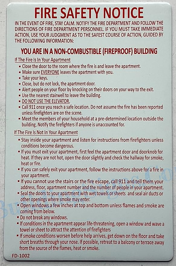 Amazon.com: DOOR HPD NYC "FIRE SAFETY NOTICE"- FIRE PROOF BUILDING ...