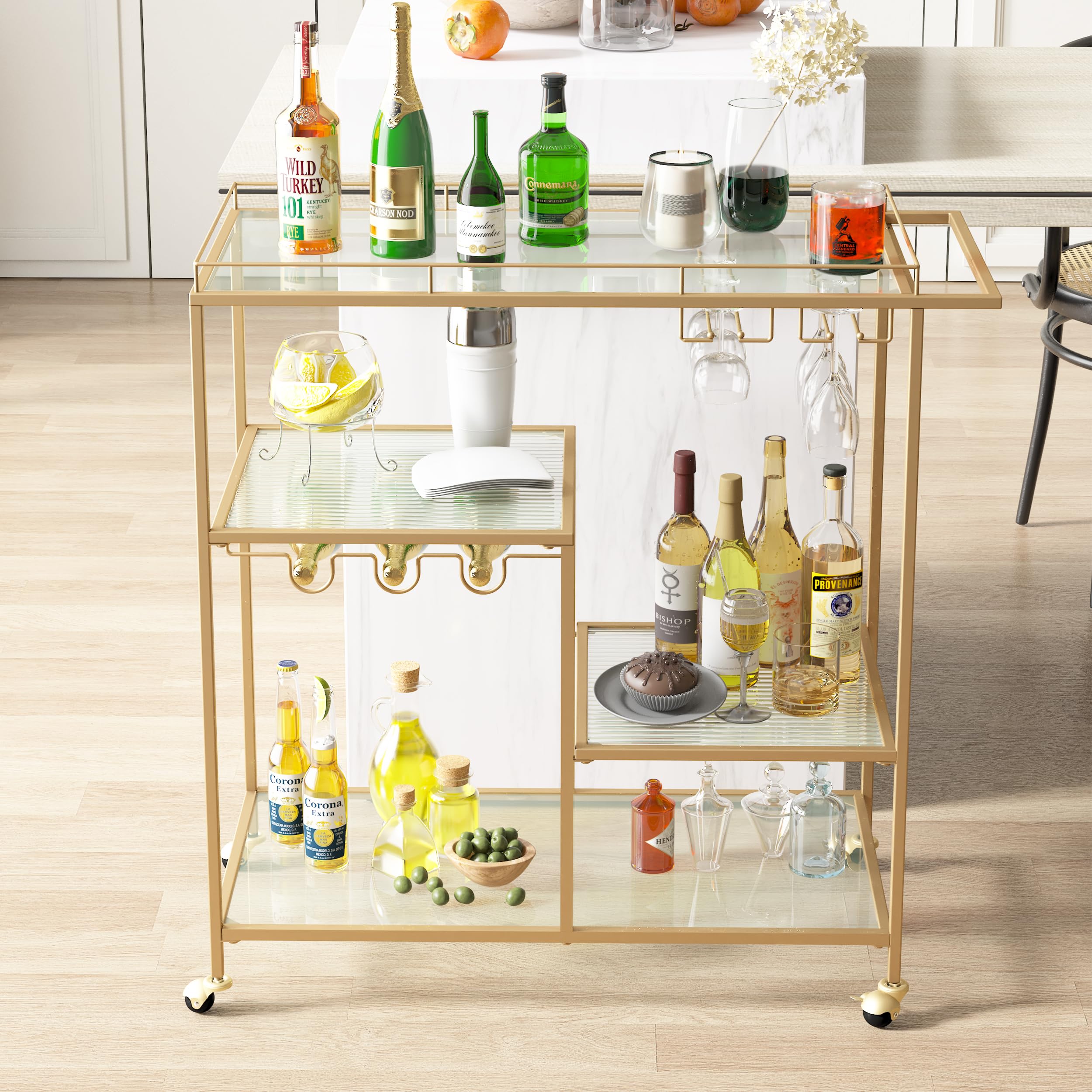 Amazon.com - ABBSR Gold Serving Bar Cart for Living Room, Home Island ...