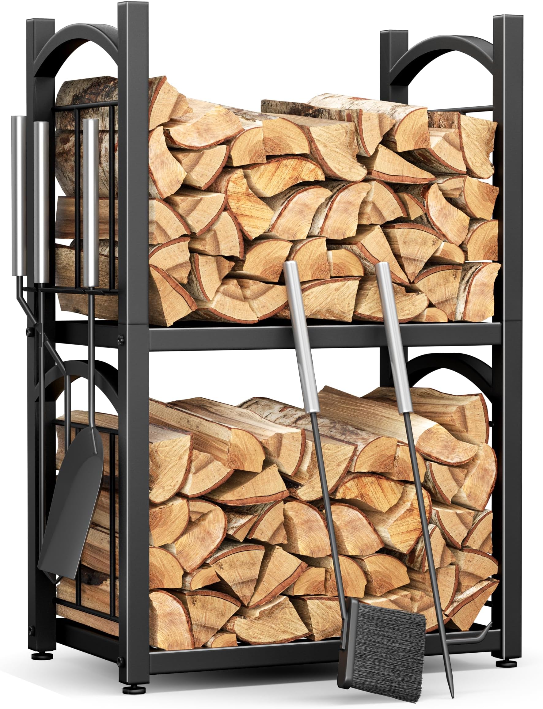 Amazon.com: Y&M Firewood Rack Wrought Iron Indoor Outdoor Use 2-tier ...