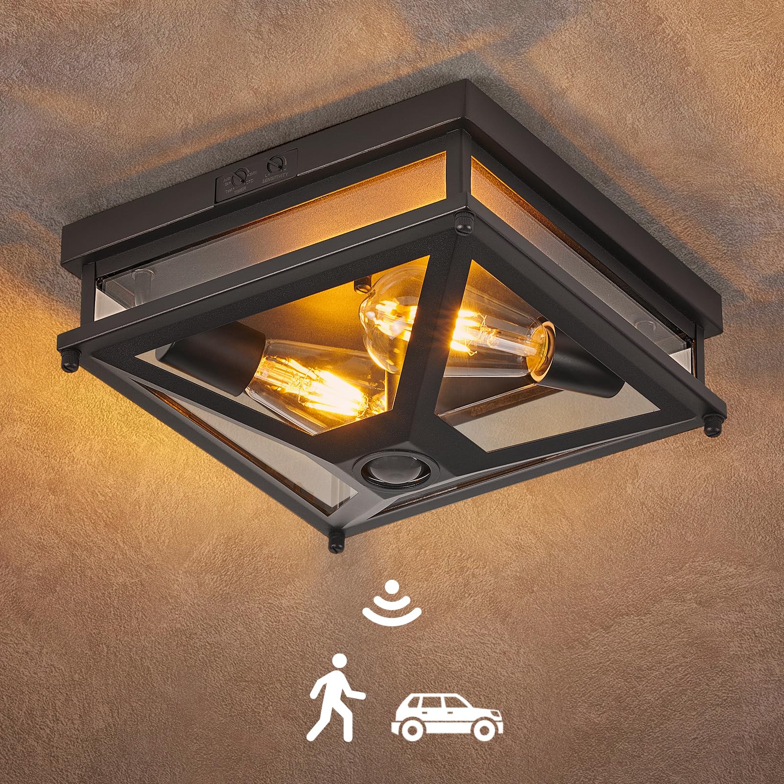 HungZeos Motion Sensor Outdoor Flush Mount Ceiling Light, Modern ...