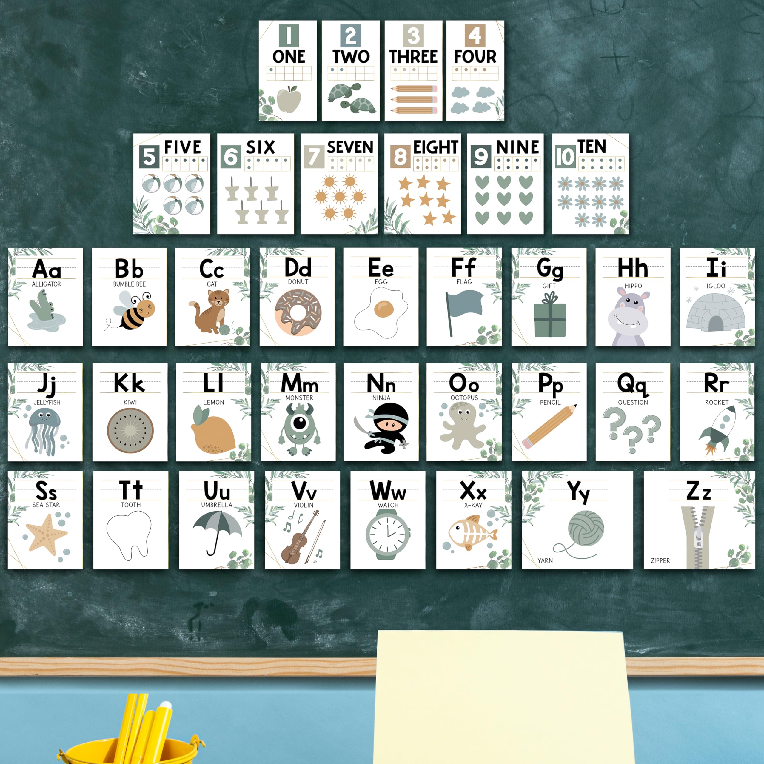 Amazon.com: Greenery Alphabet For Classroom Wall Line - Alphabet ...