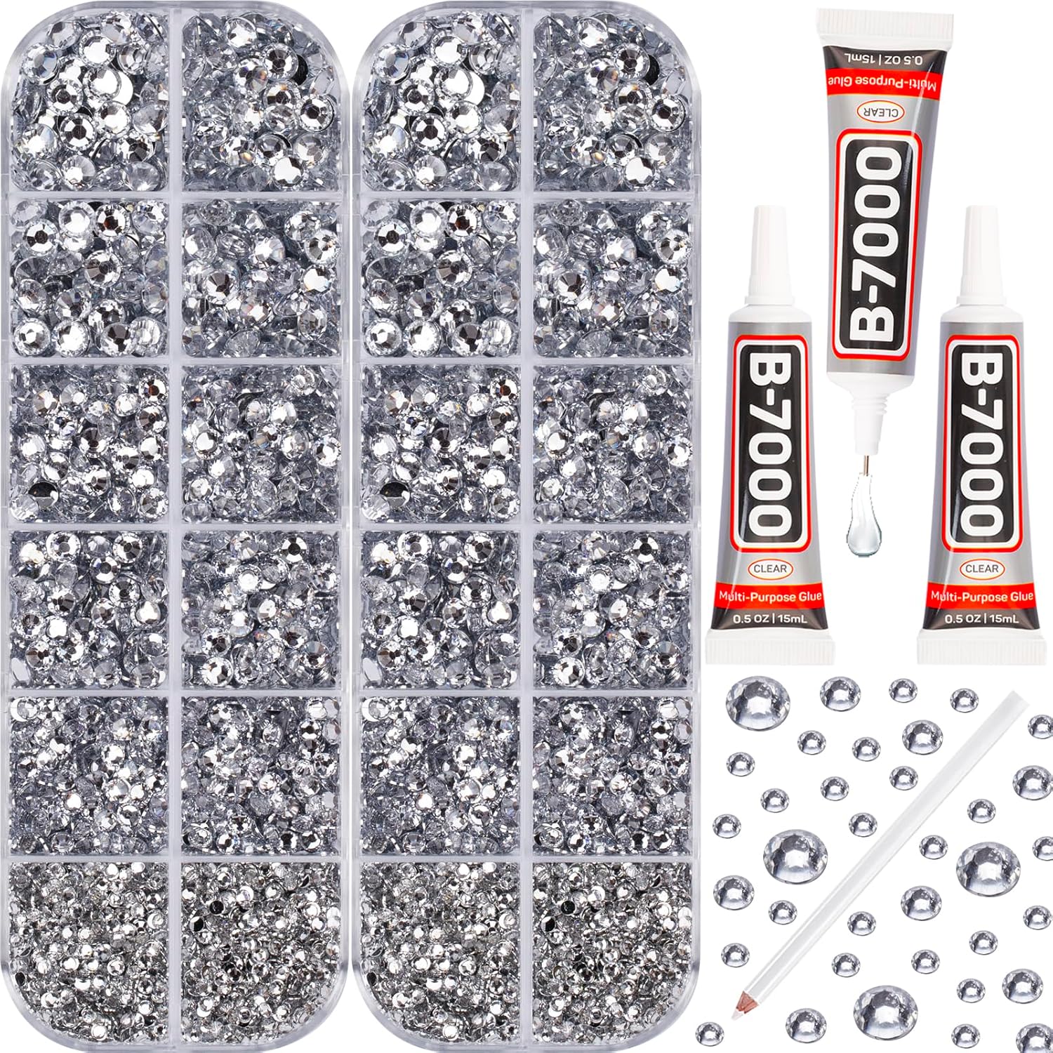 Amazon.com: b7000 Clear Glue with 11000Pcs Silver Clear Rhinestones for ...