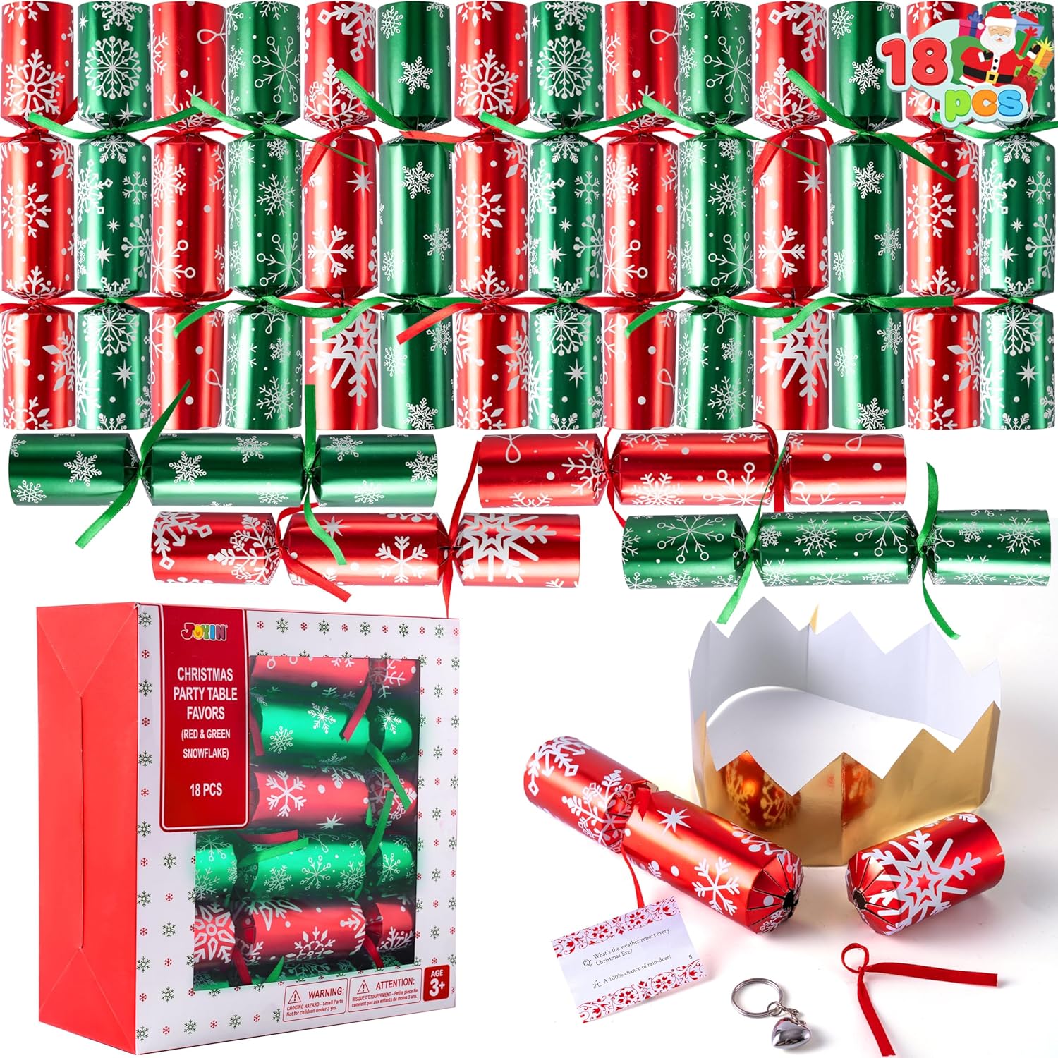 JOYIN 18 Pack Non-Snap Christmas Party Table Favor Cracker Xmas Red ...