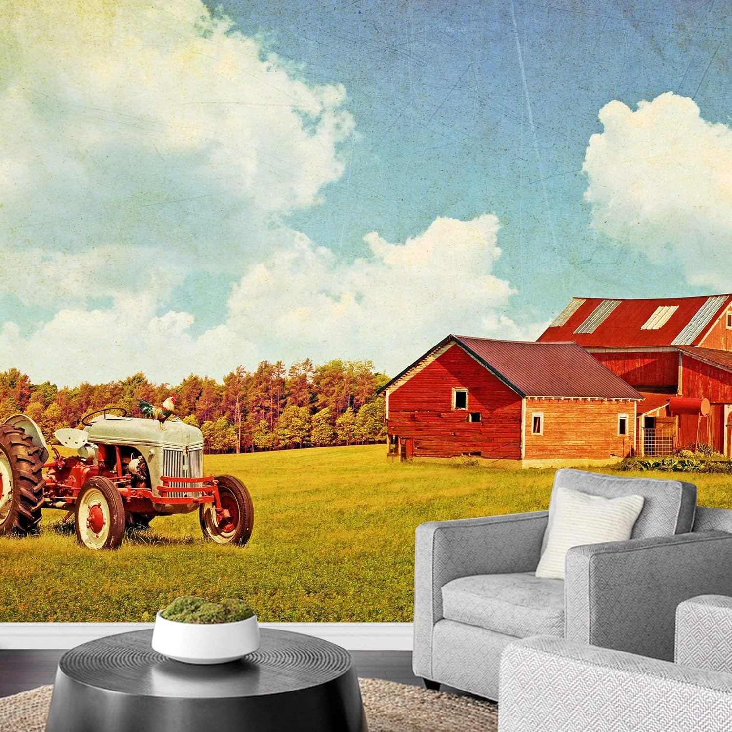ZocKz Farm Machinery Wall Mural, Country House 3D Large Wallpaper Peel ...