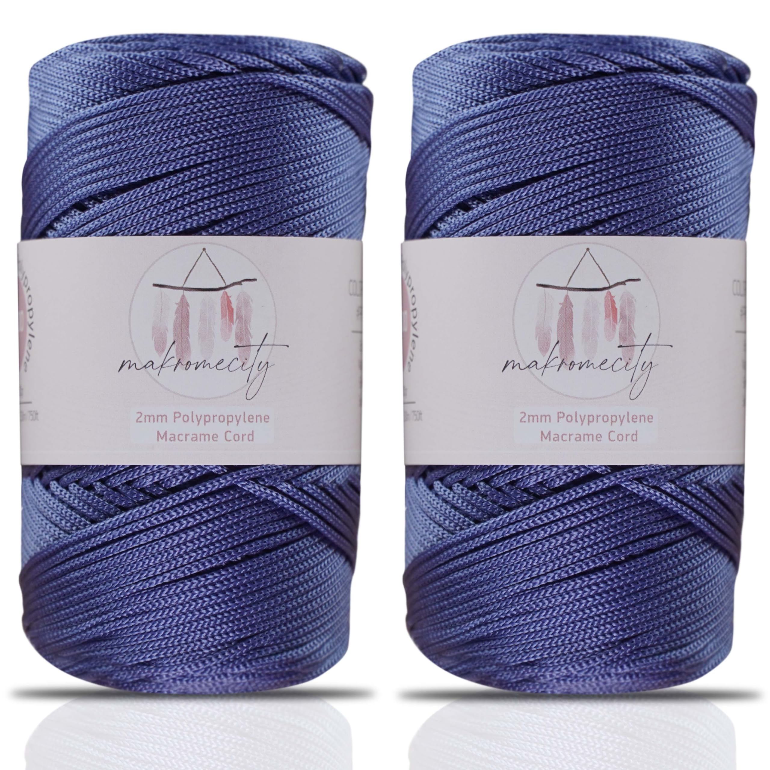 Amazon.com: Makromecity, 2 Skeins of Polyester Macrame Cord 2mm x 250 Yards (750 feet) 2mm ...
