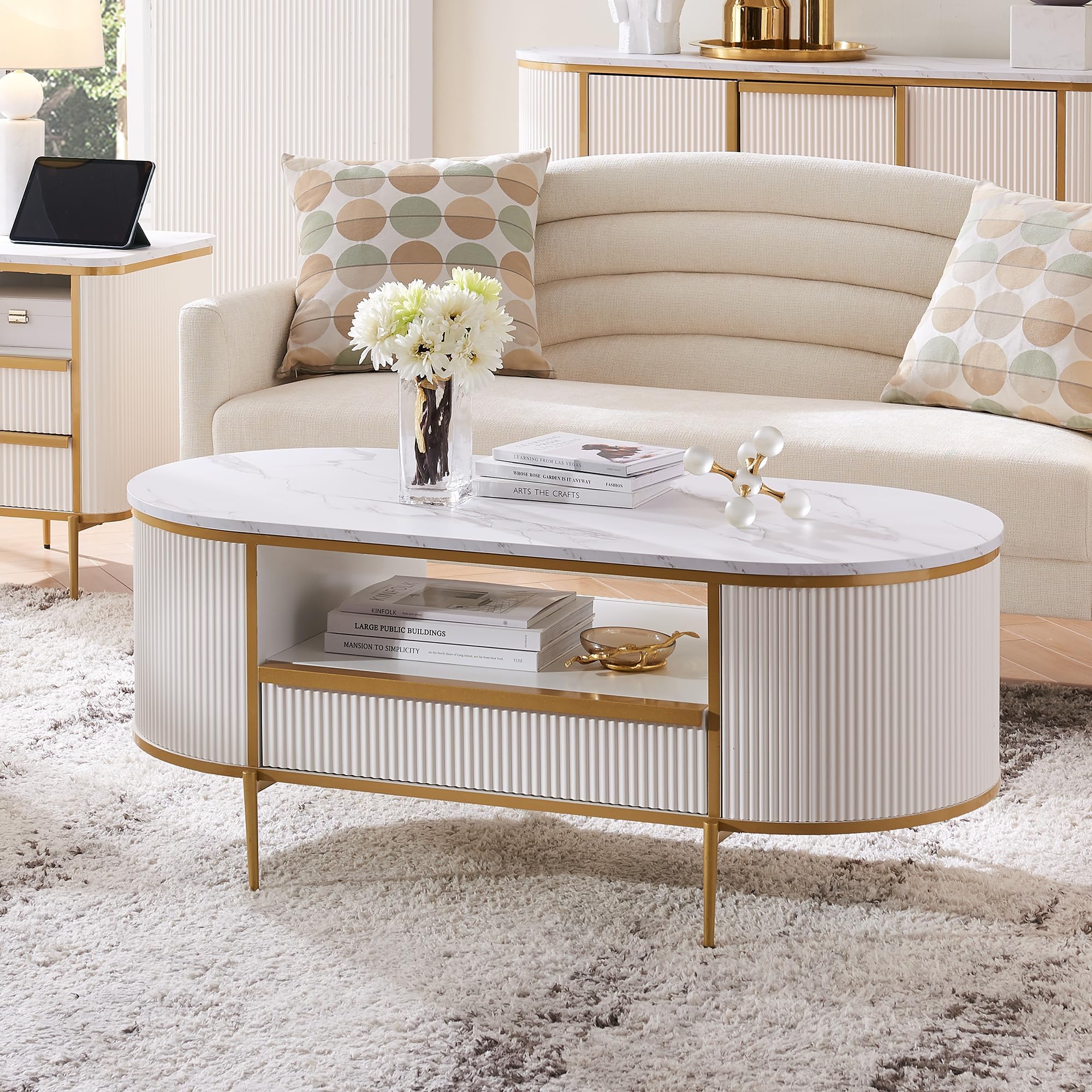 Amazon.com: Modern Marble Coffee Table,Round Nesting Coffee Table,mid ...