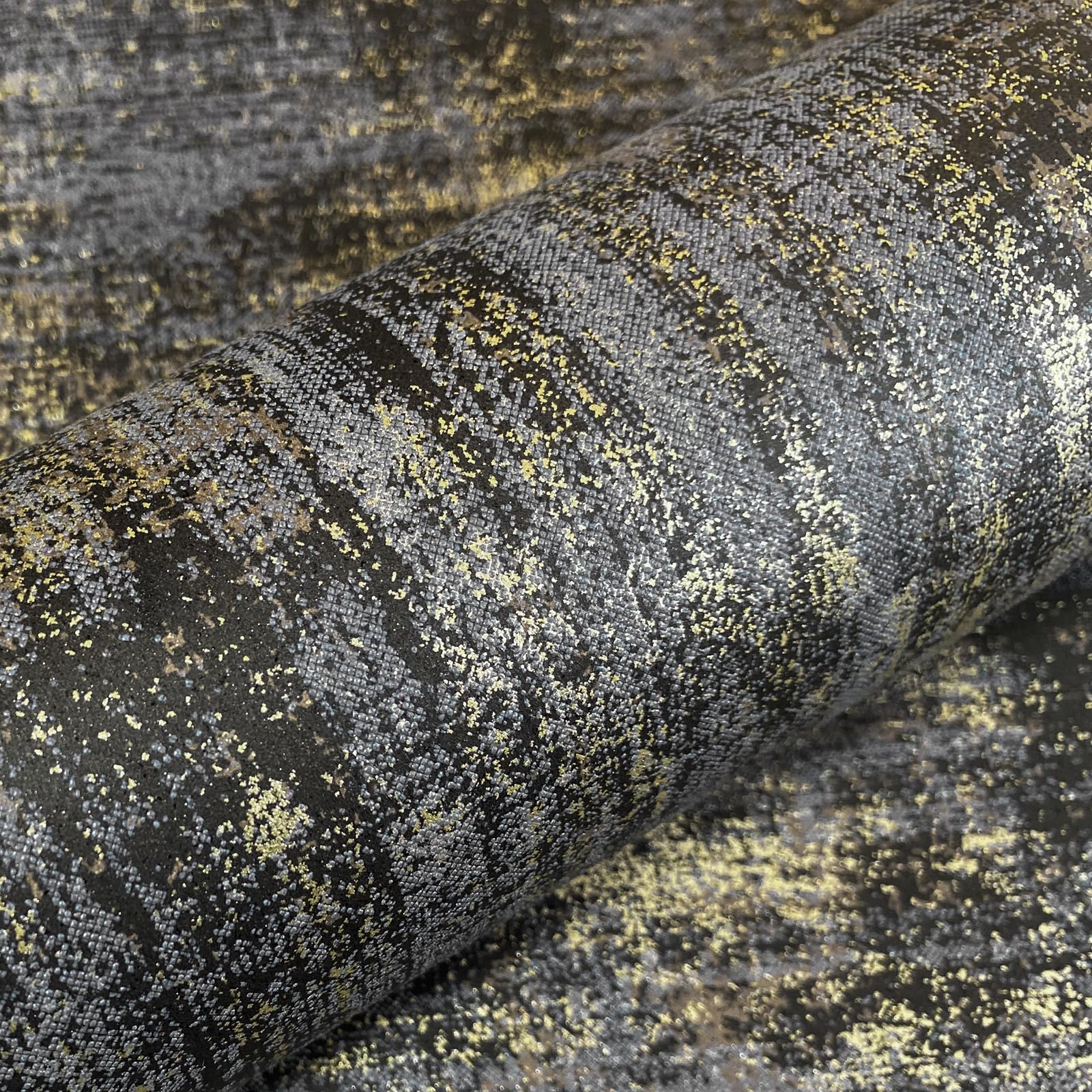 AMINAH DECO Charcoal Gold Classic Distressed Metallic Wallpaper Peel ...