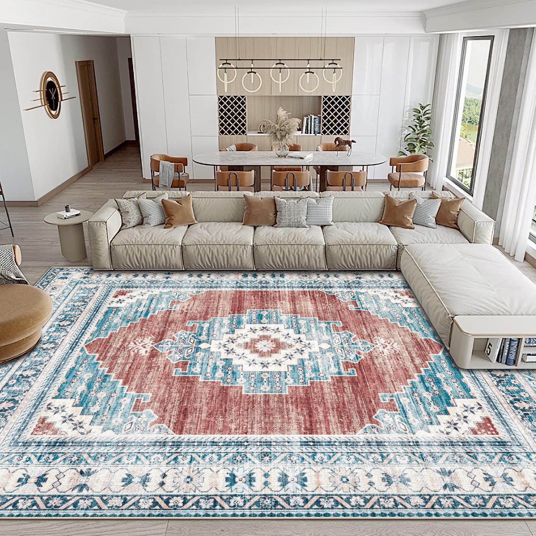 Amazon.com: Boho Area Rug 8x10 Large Rug: Washable Non-Slip Rugs ...
