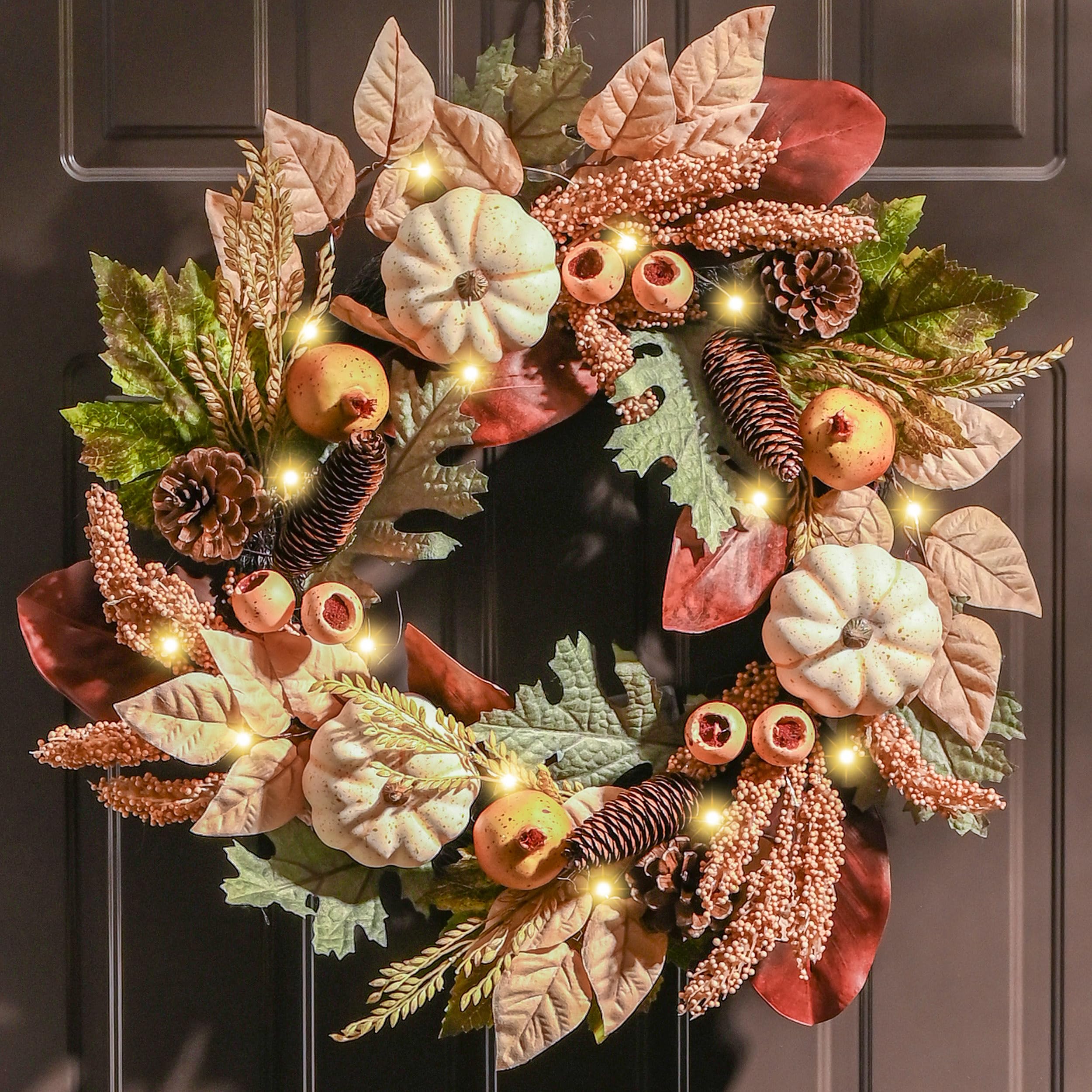 Amazon.com: Valery Madelyn Thanksgiving Pumpkin Wreaths for Front Door ...
