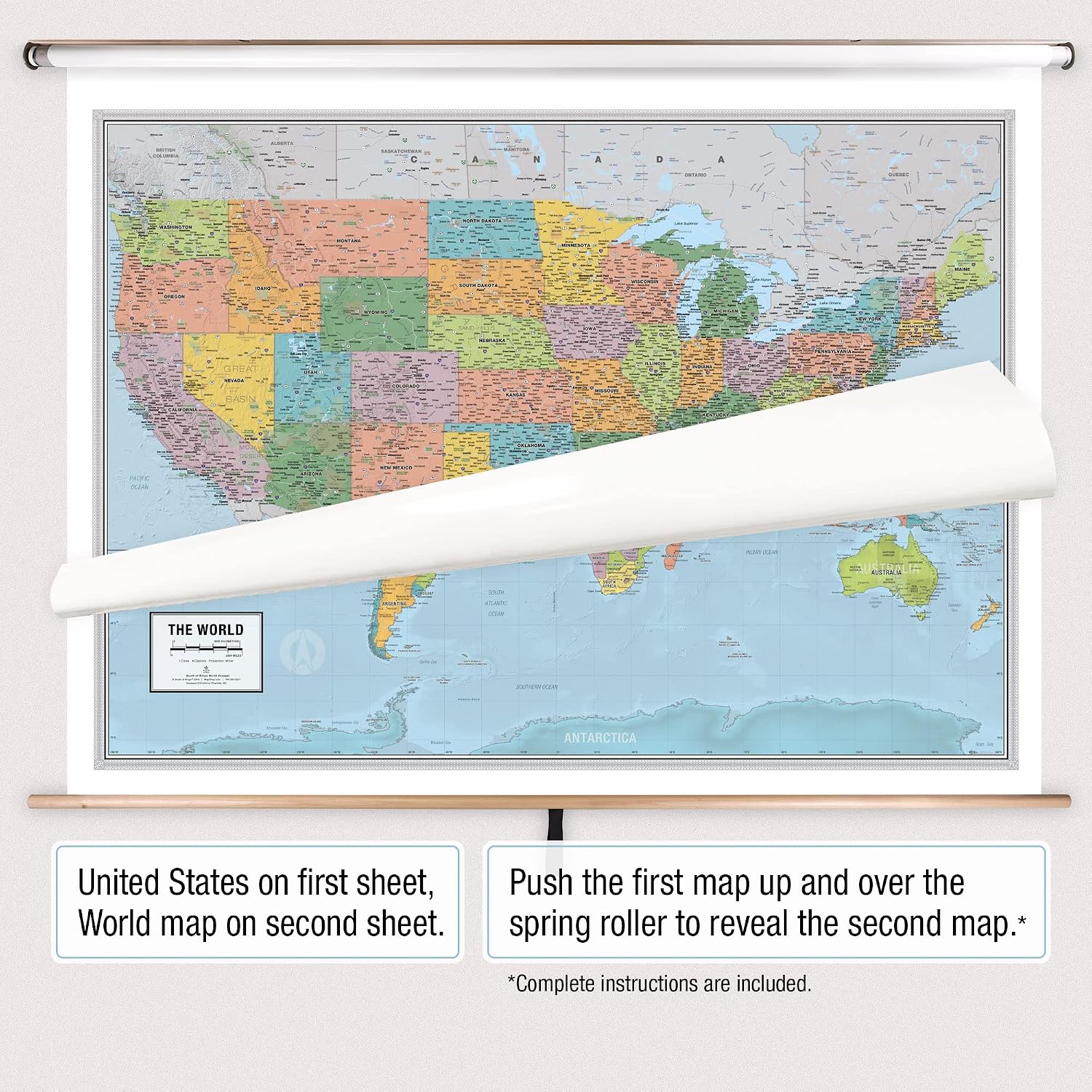 US & World Classroom Pulldown Map, South of Kings Sri Lanka | Ubuy