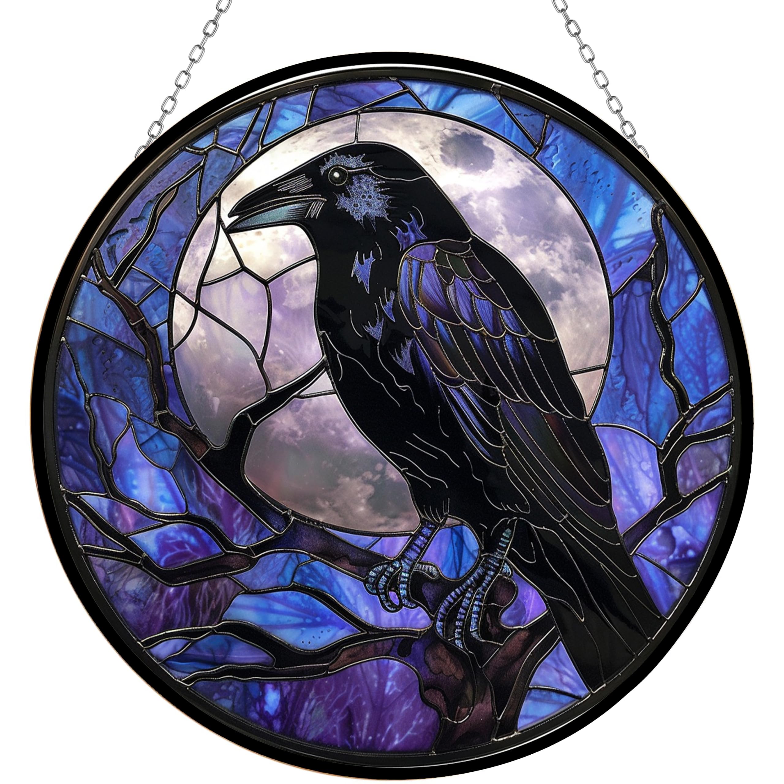Amazon.com: 365CUSGIFTS Moon Raven Stained Glass Window Hanging Sun ...