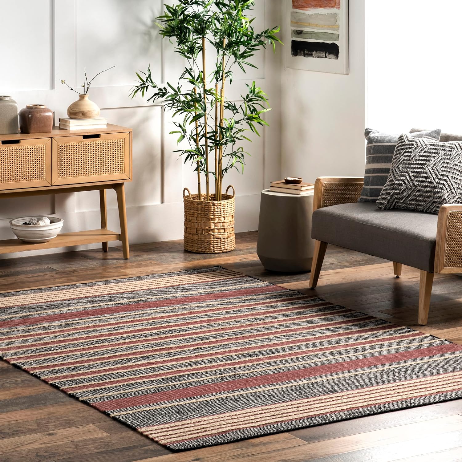 Amazon.com: nuLOOM Wendi Striped Jute and Wool Area Rug, 6x9, Grey ...