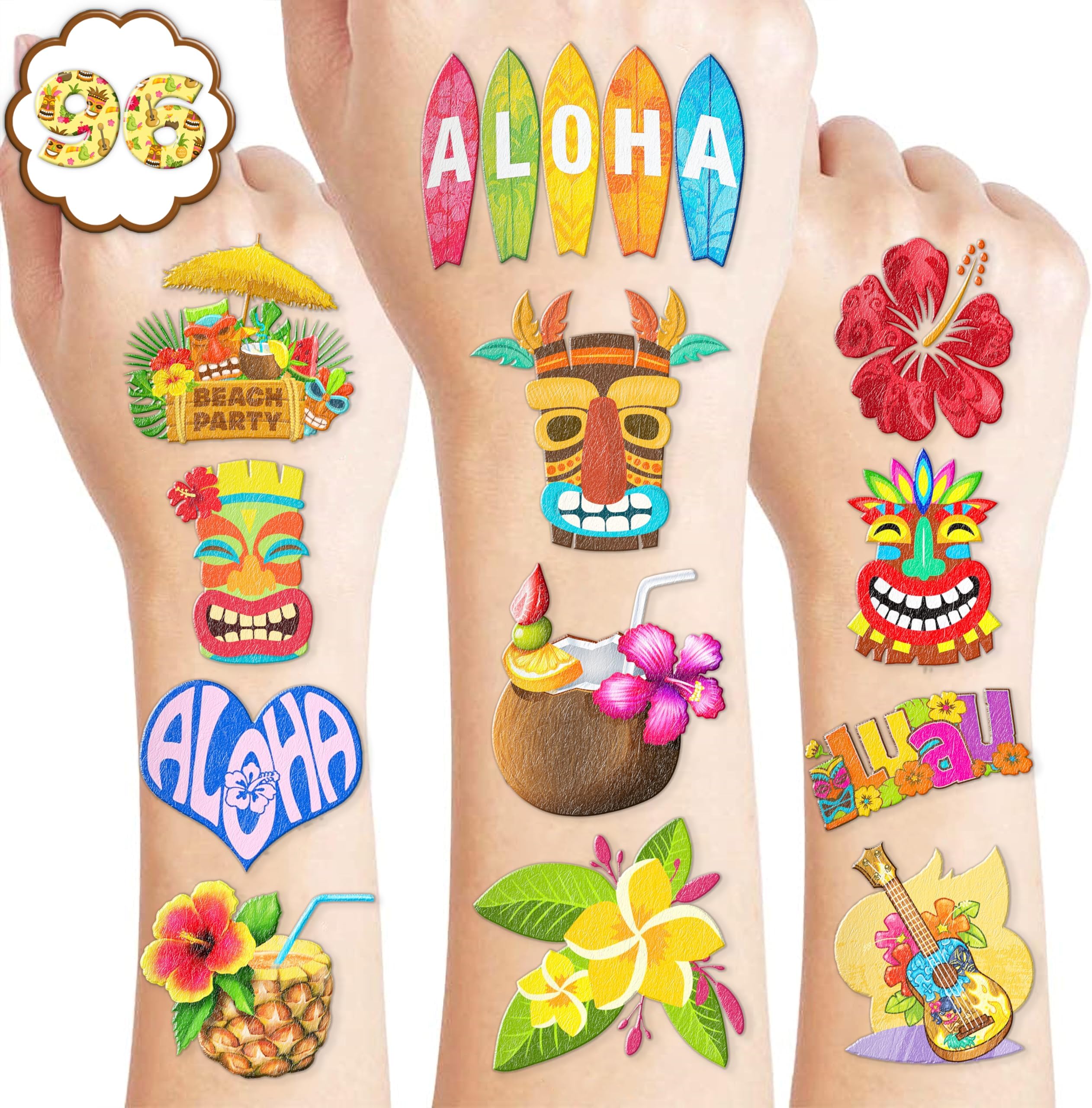 Amazon.com : Luau Temporary Tattoos 8 Sheets 99 PCS Hawaiian Party ...