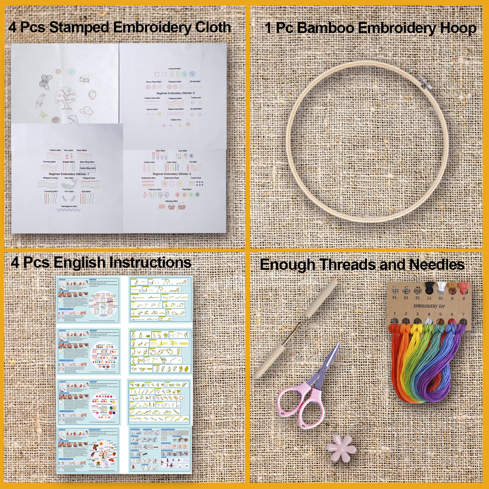 Snapklik.com : Fanryn Embroidery Stitch Practice Kit For Beginners, 4 Set