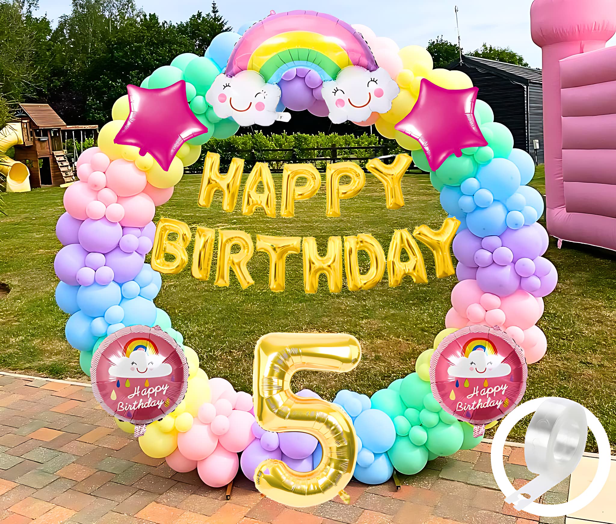 Flyloons Rainbow Theme 5th birthday decorations kit Girls Boys kids ...