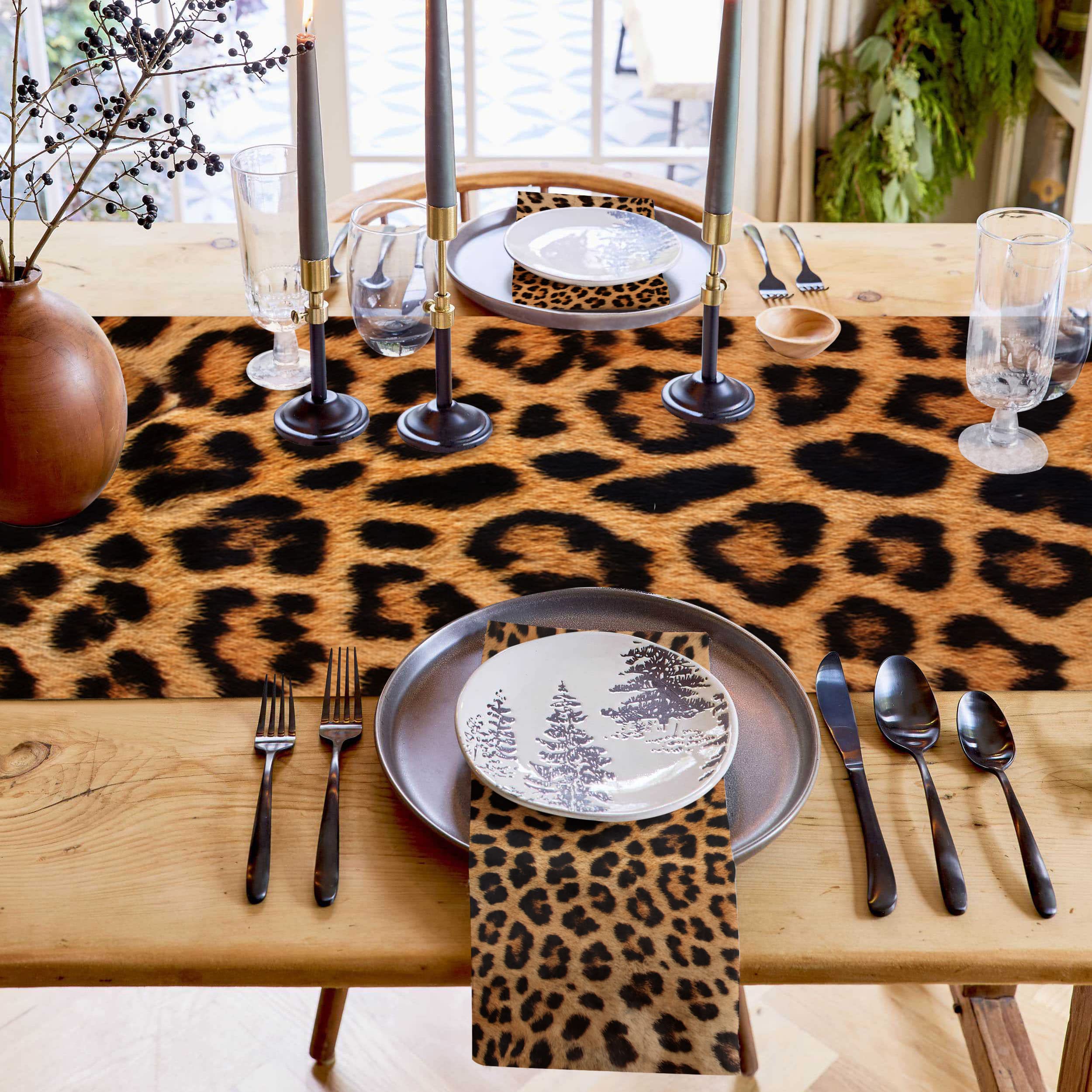 Leopard Plastic Table Runner Satin Table Runner Leopard CV Linens