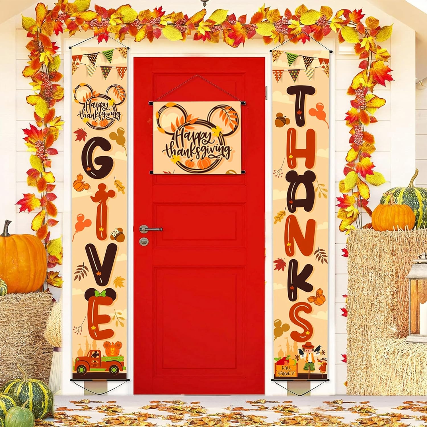 Amazon.com: Thanksgiving Door Decorations Give Thanks Hanging Banner ...
