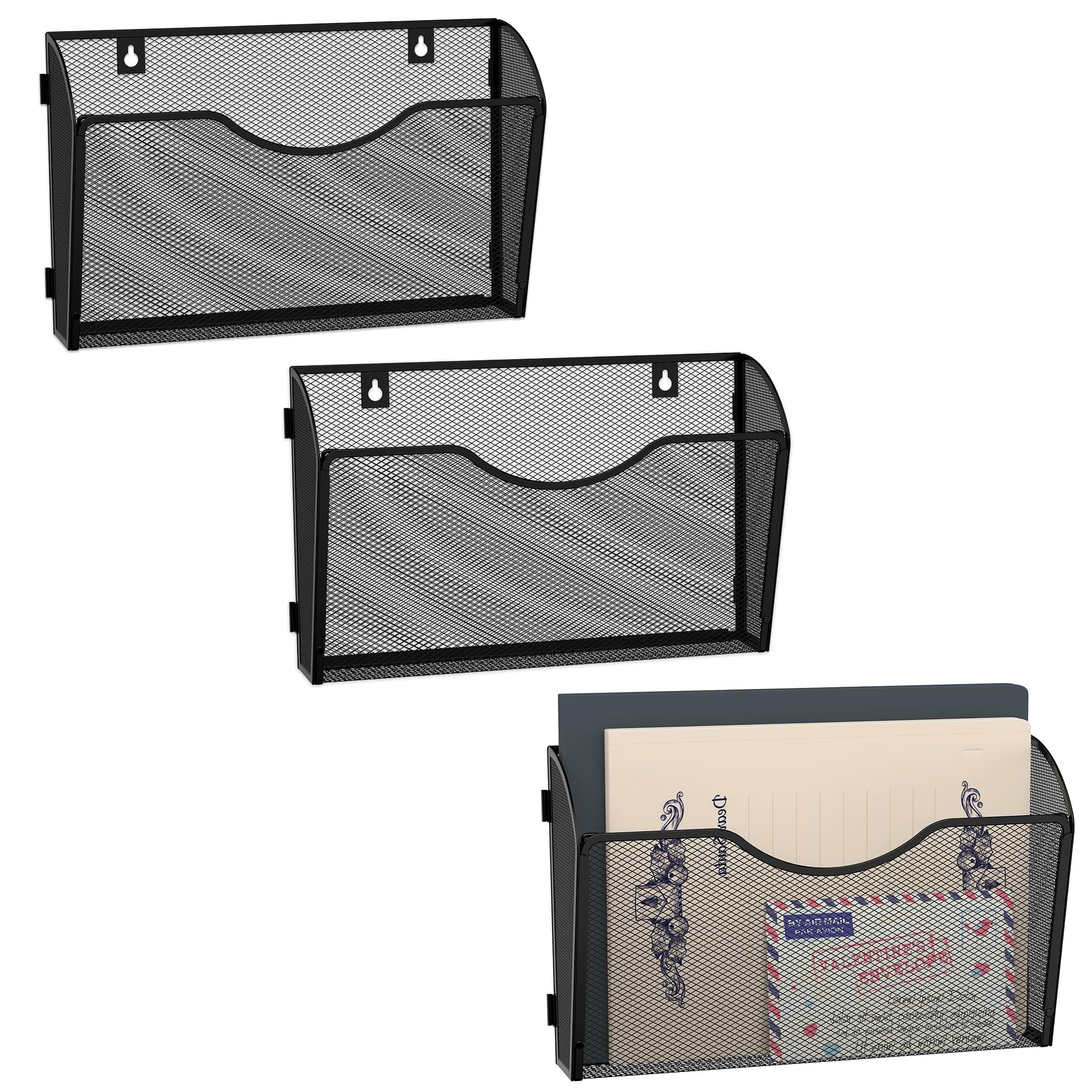 Snapklik.com : 3 Pockets Mesh Wall File Organizer, Hanging File ...